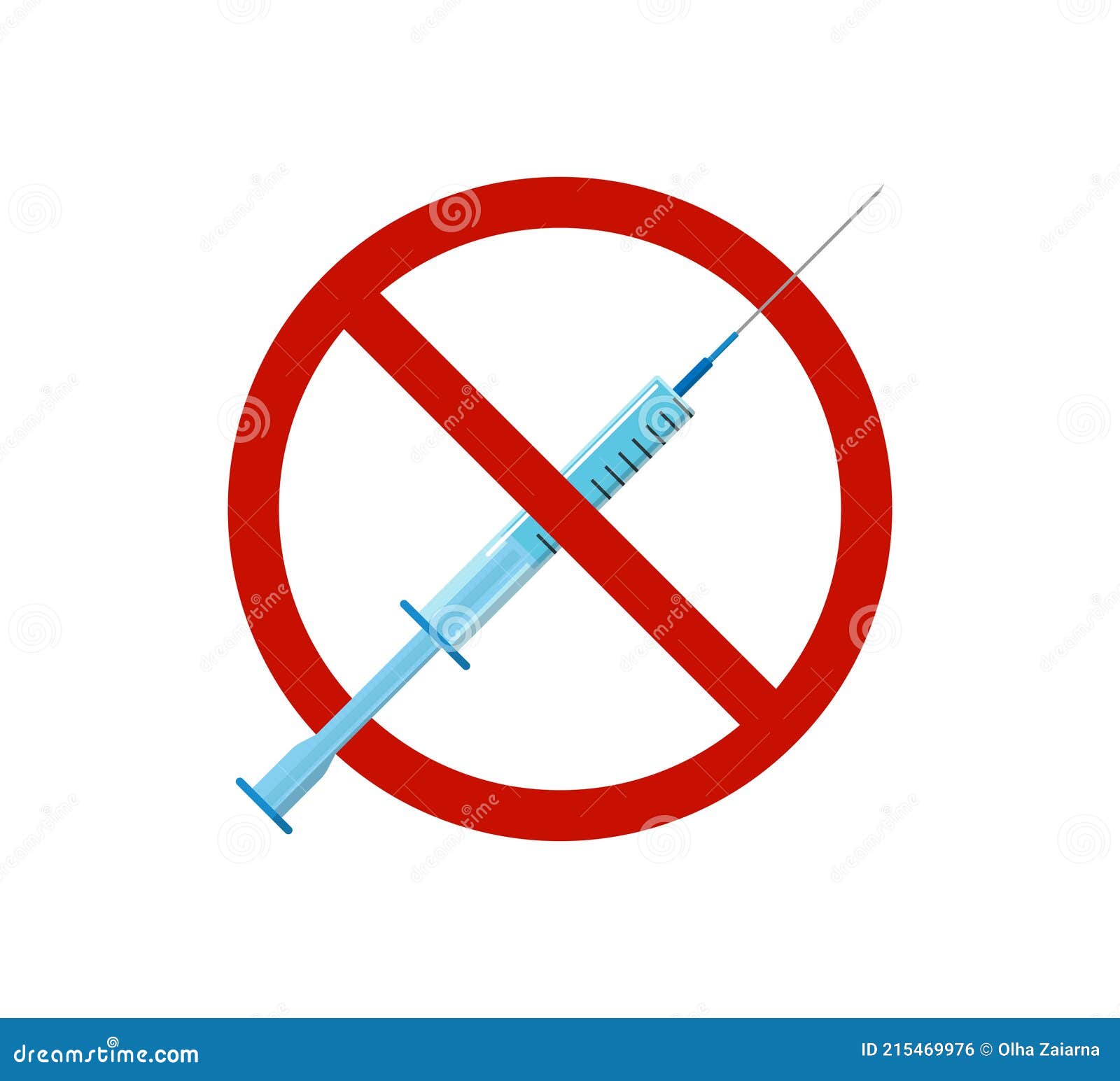 No Vaccination Vector Concept. Syringe with Blue Liquid and Prohibition ...