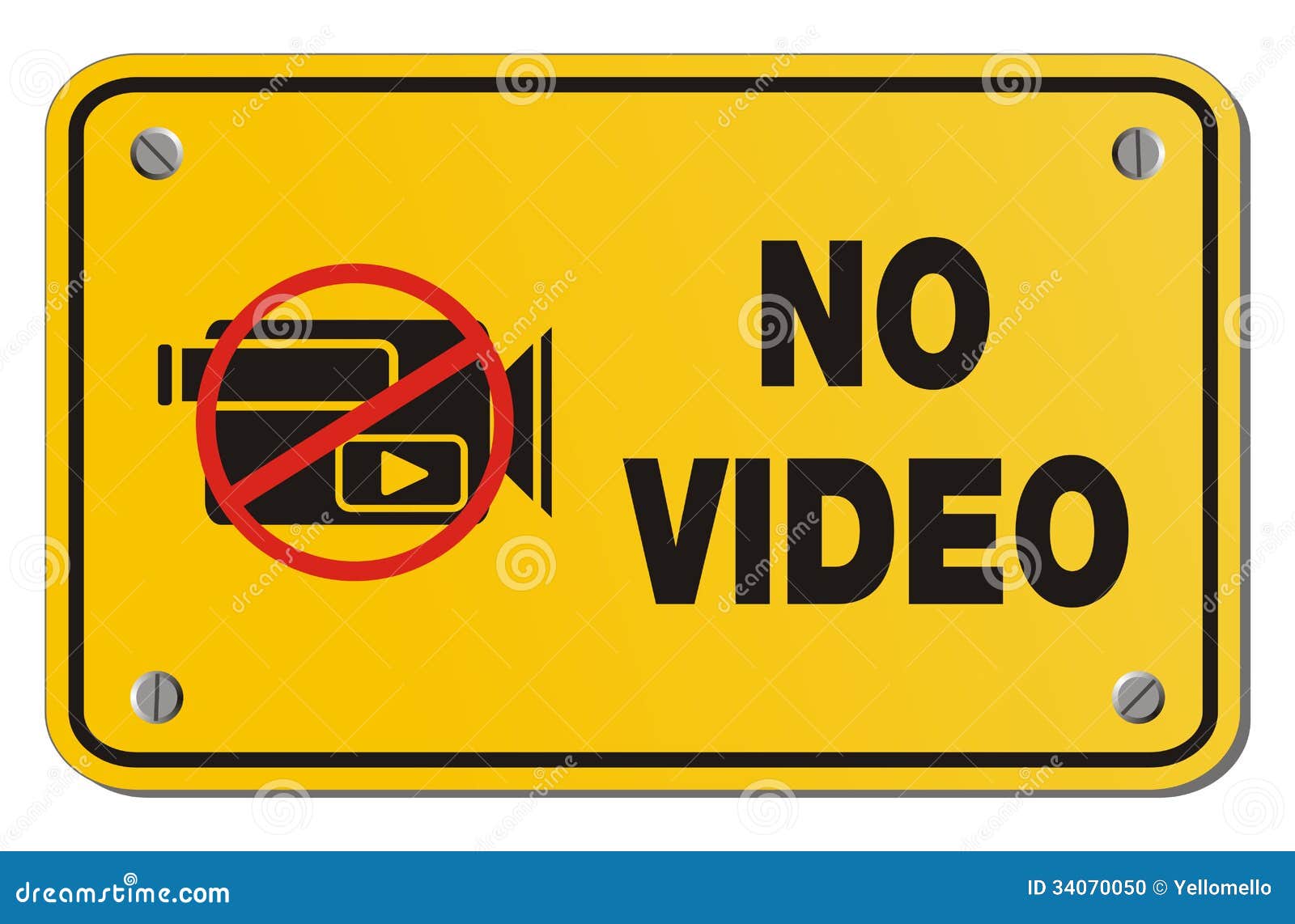 No Video Yellow Sign - Rectangle Sign Stock Illustration - Illustration ...