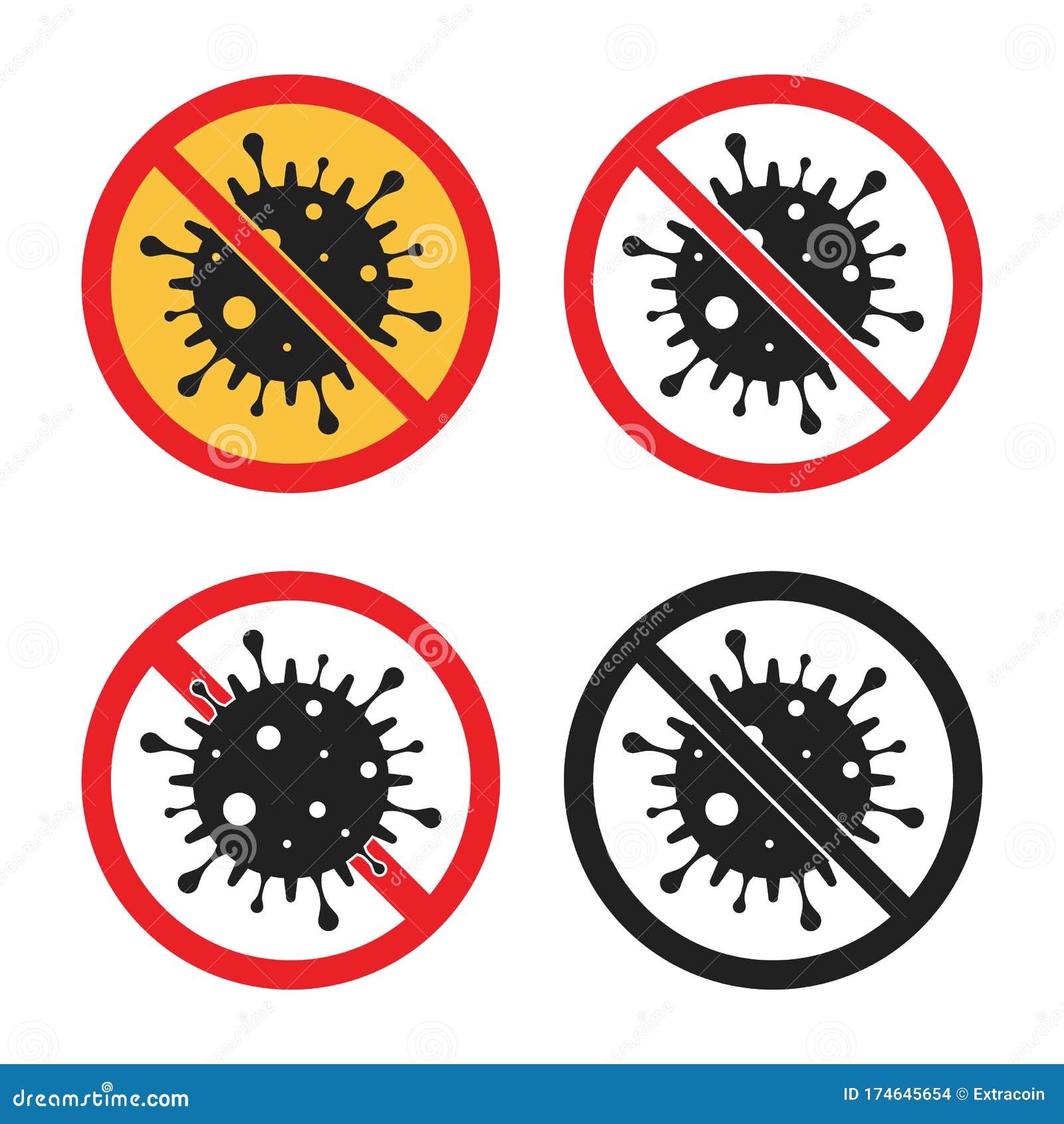 No Virus Sign, Stop Coronavirus Icon Set Stock Vector - Illustration of ...