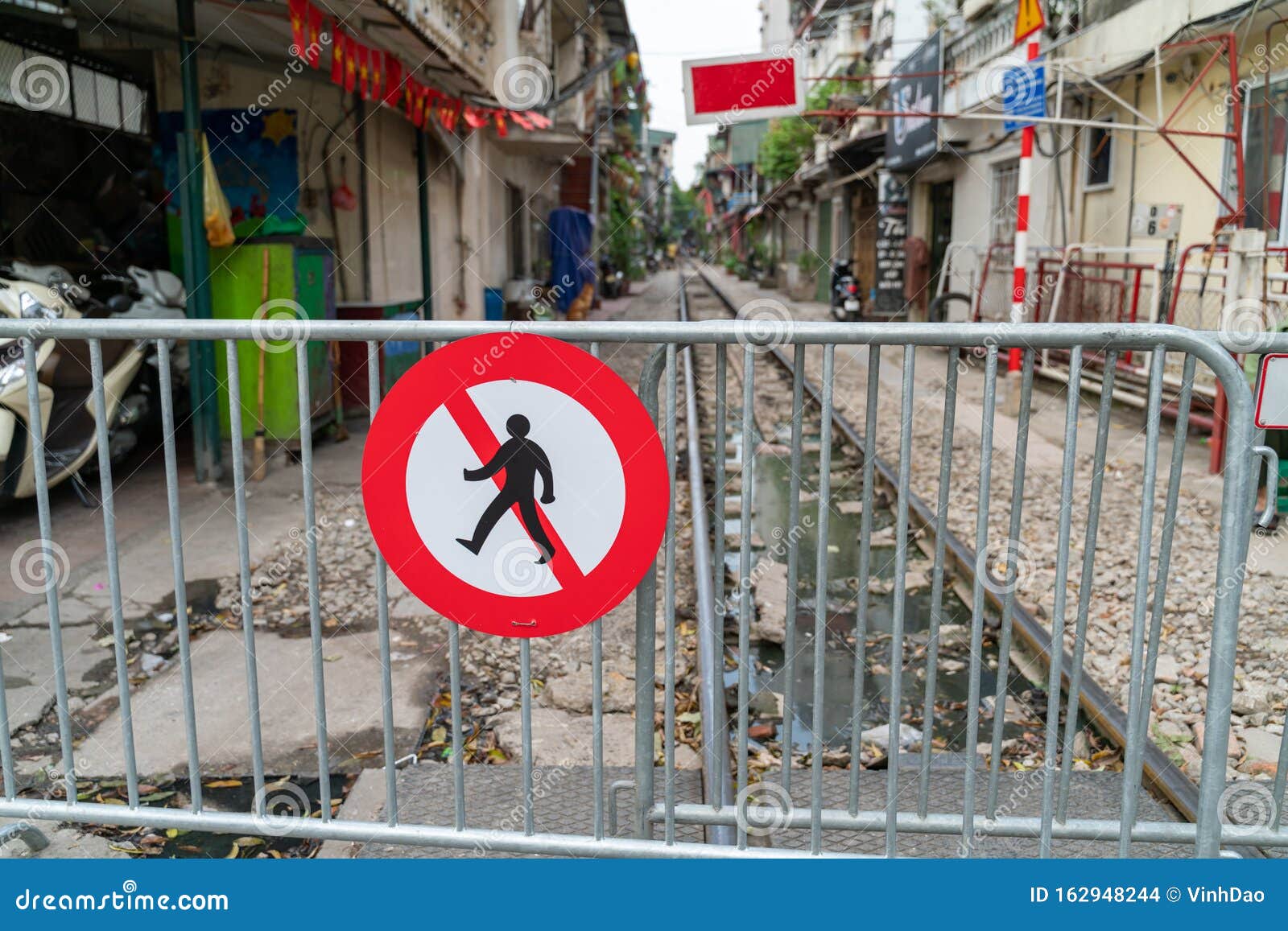 No Walk Sign on Barrier at Hanoi Railway Stock Photo - Image of asia ...