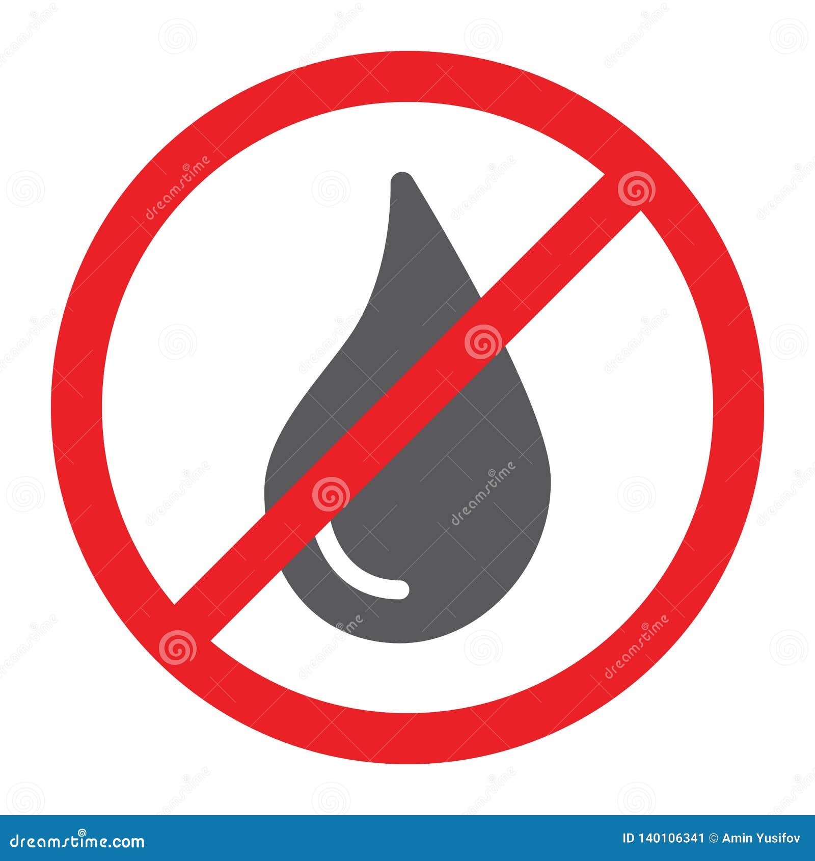 No Water Glyph Icon, Prohibited and Liquid, No Aqua Sign, Vector ...