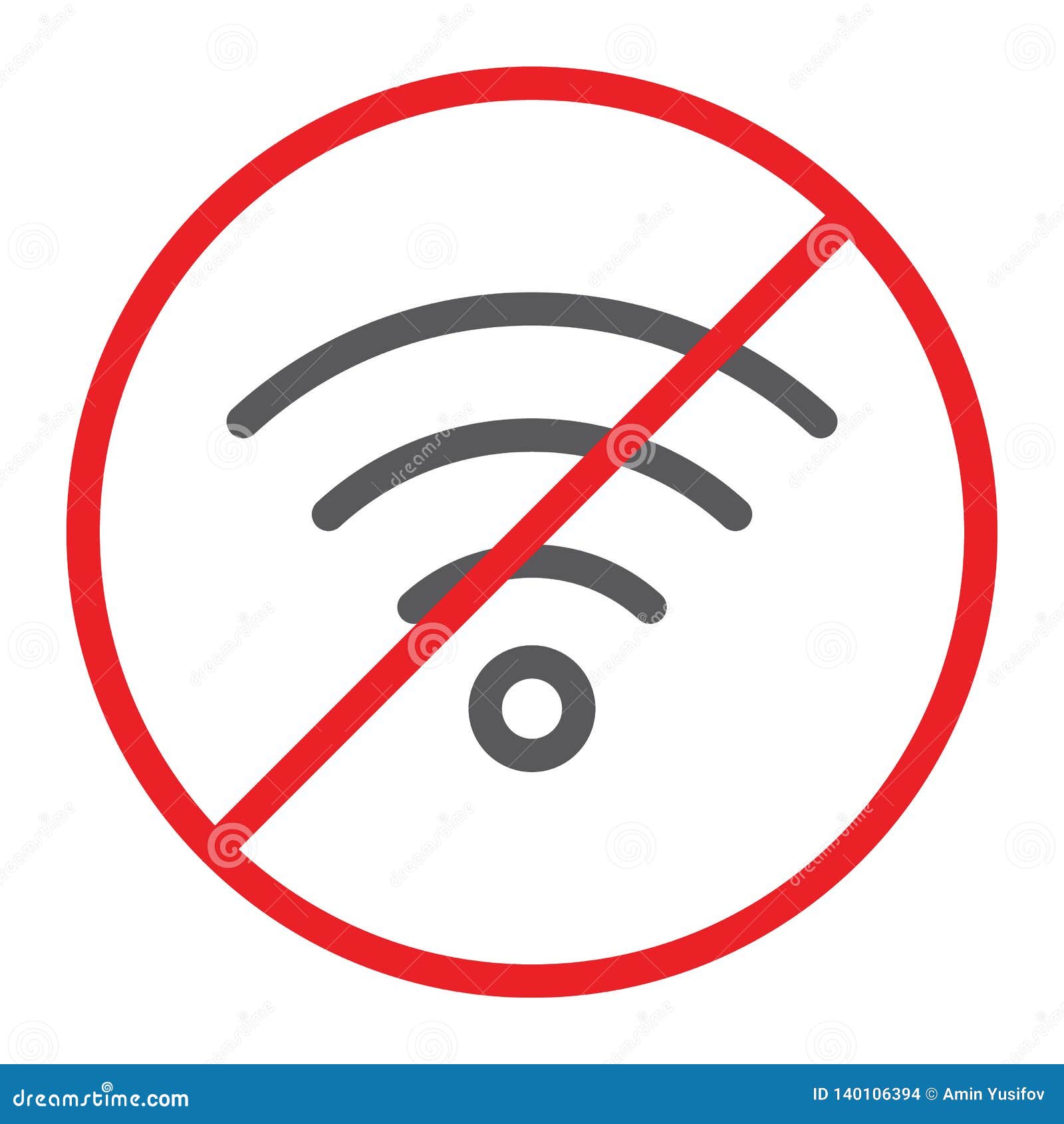 No Wifi Line Icon, Prohibited and Ban, Internet Forbidden Sign, Vector ...