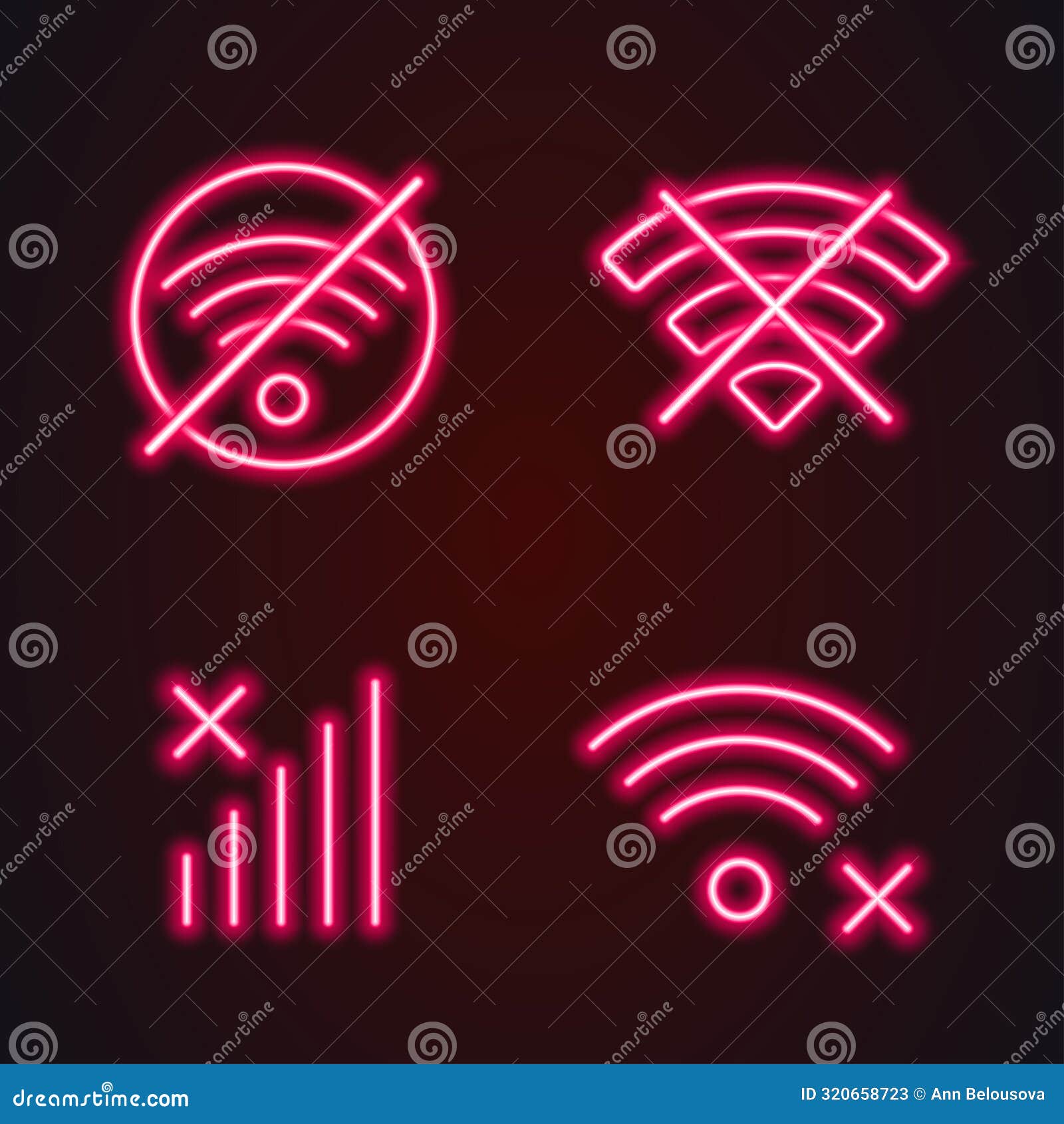 No Wifi Signal, No Connection, Red Neon Glowing Icon Stock Vector ...