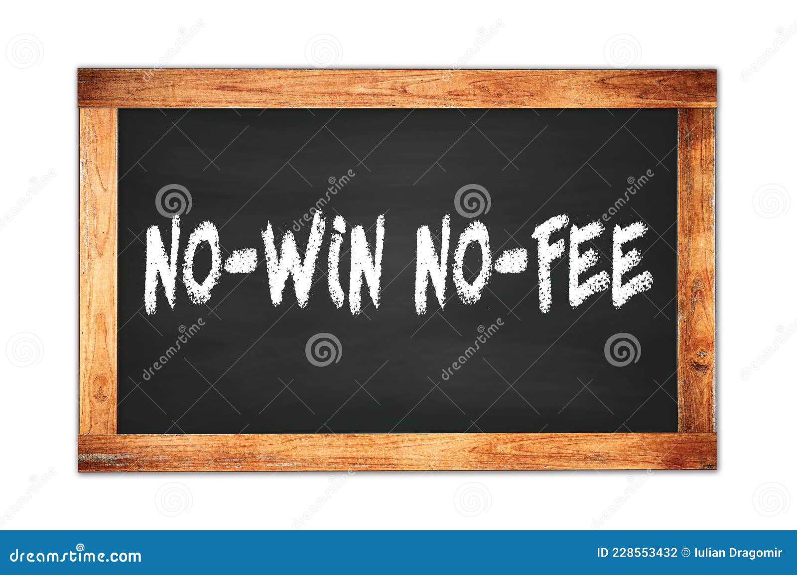 NO-WIN NO-FEE Text Written on Wooden Frame School Blackboard Stock ...