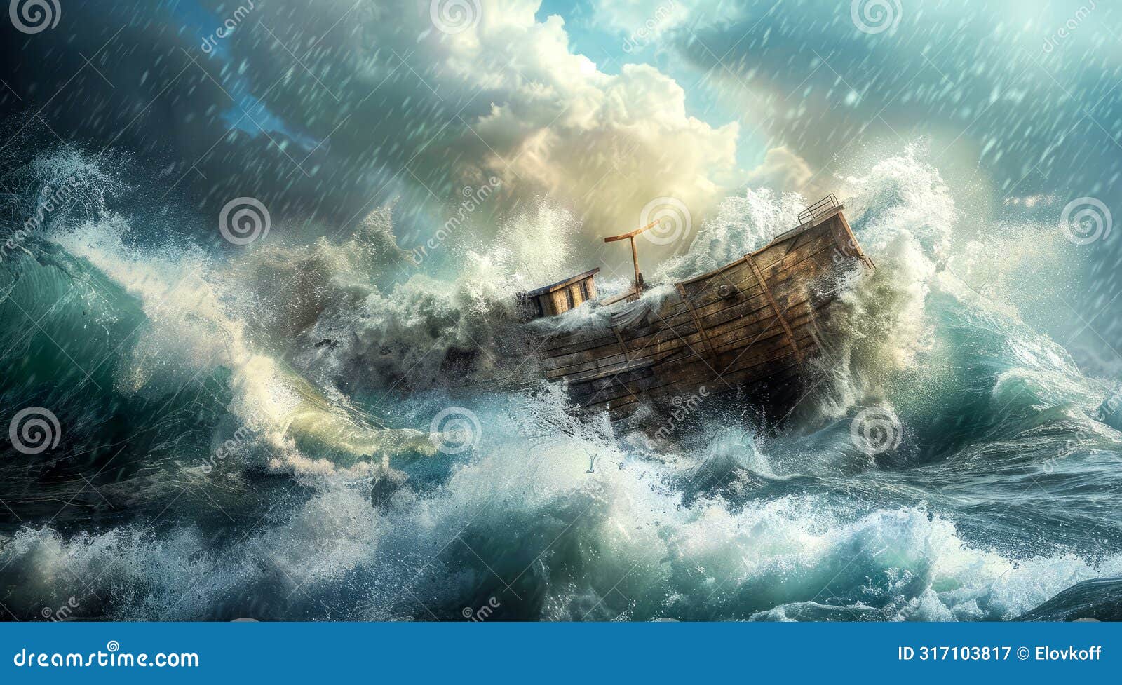 Noah Ark is in the Water with a Group of People and Animals on it Stock ...