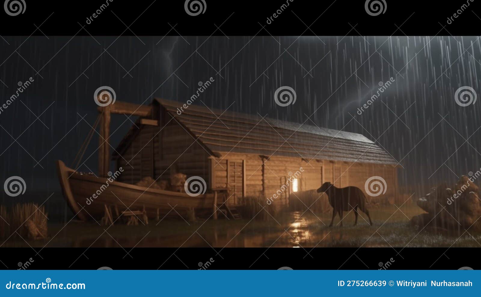 Noah S Ark 3D Illustration during a Storm and Lightning Stock ...
