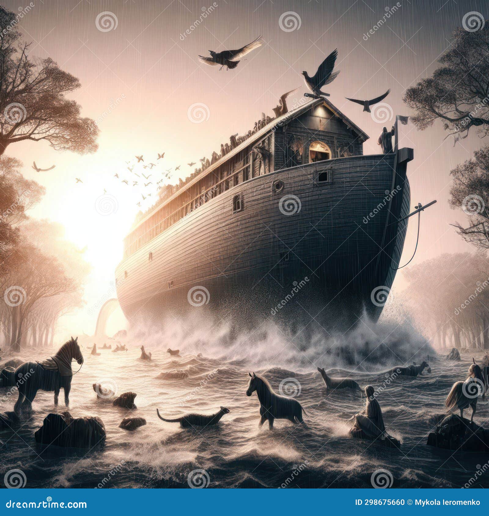 Noah S Ark during the Flood. Stock Photo - Image of world, animals ...