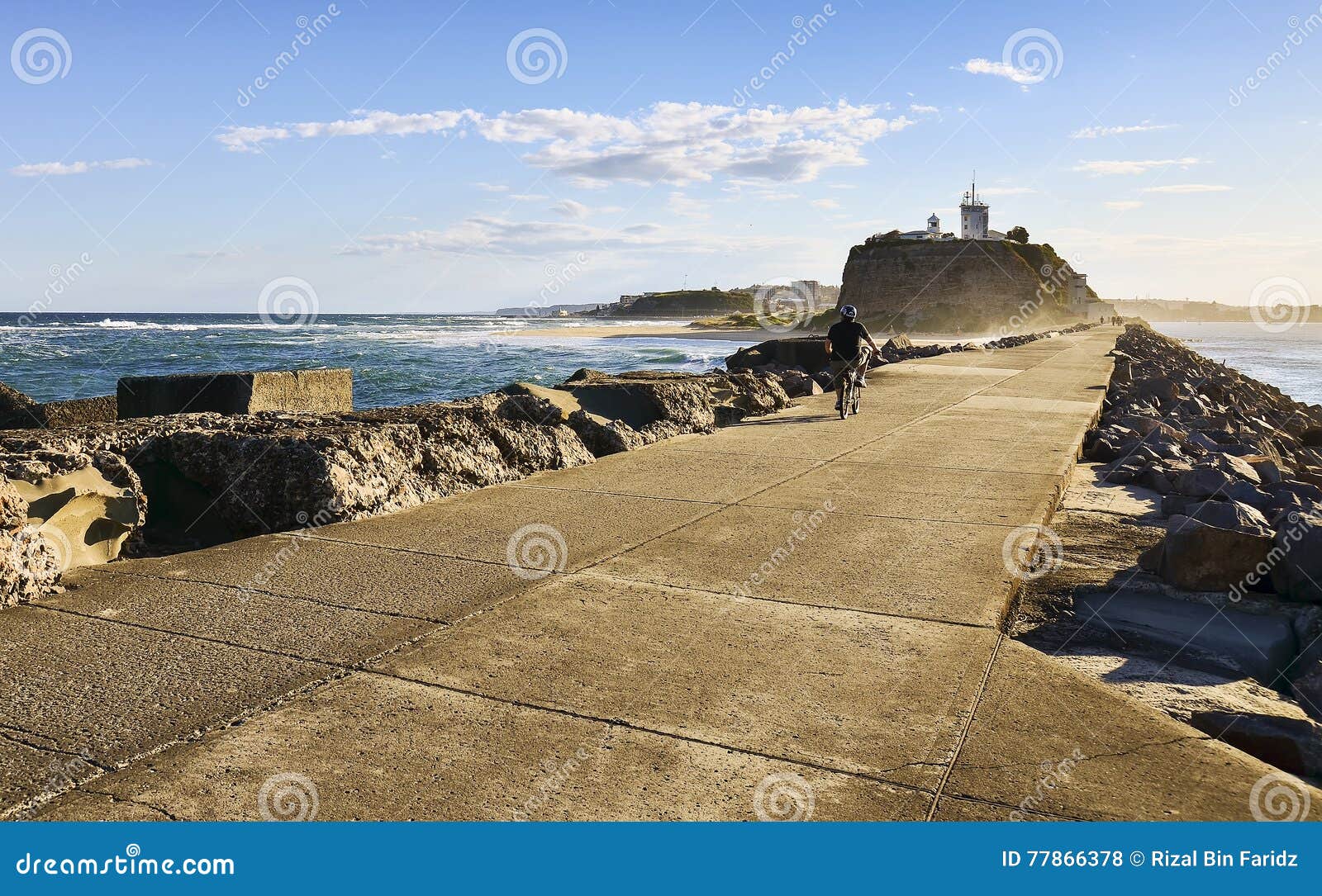 Nobbys Breakwall stock photo. Image of landmark, ocean - 77866378