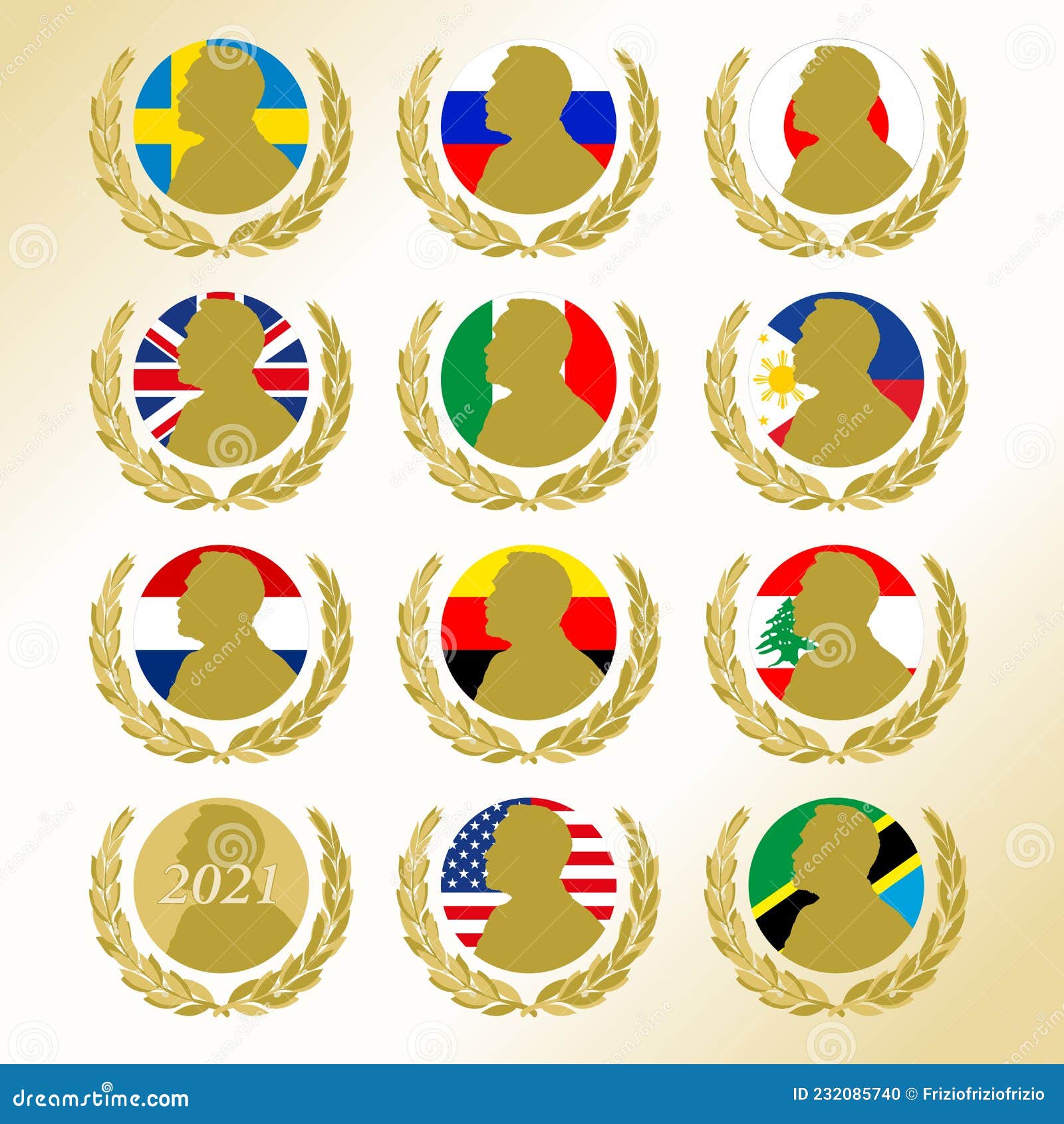 Nobel Prize Symbols Winners 2021 with National Flags Stock Vector ...