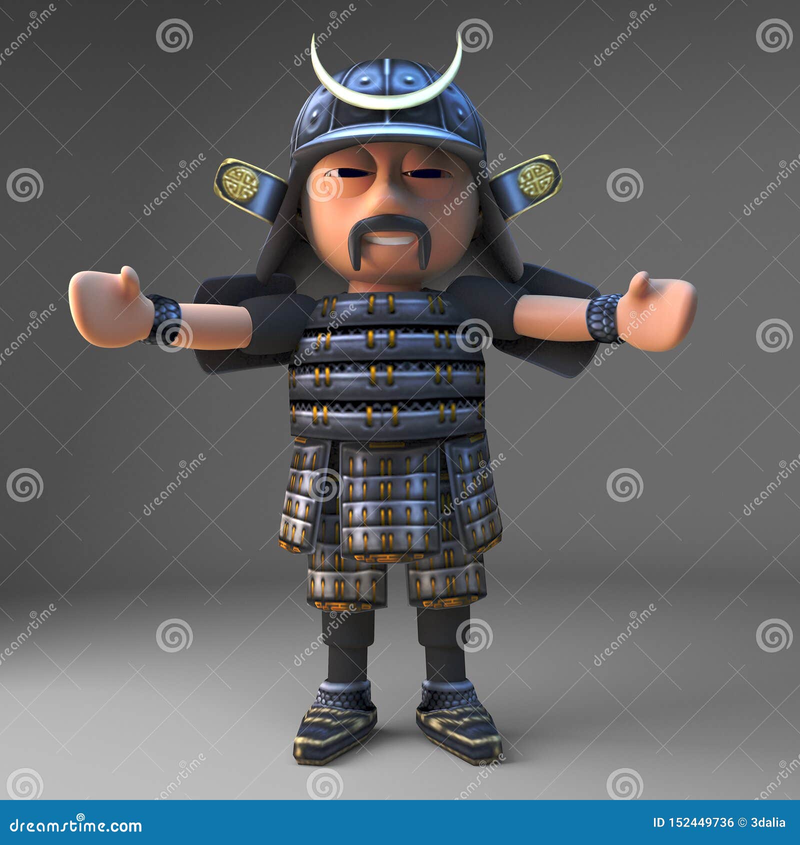 Noble Japanese Samurai Warrior with Arms Outstreched for Hug, 3d ...