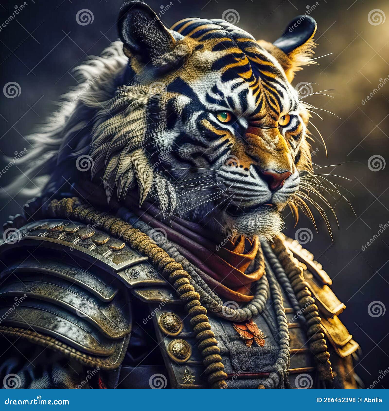 Noble Tiger Samurai in Armor, Tiger Samurai on Guard Stock Illustration ...