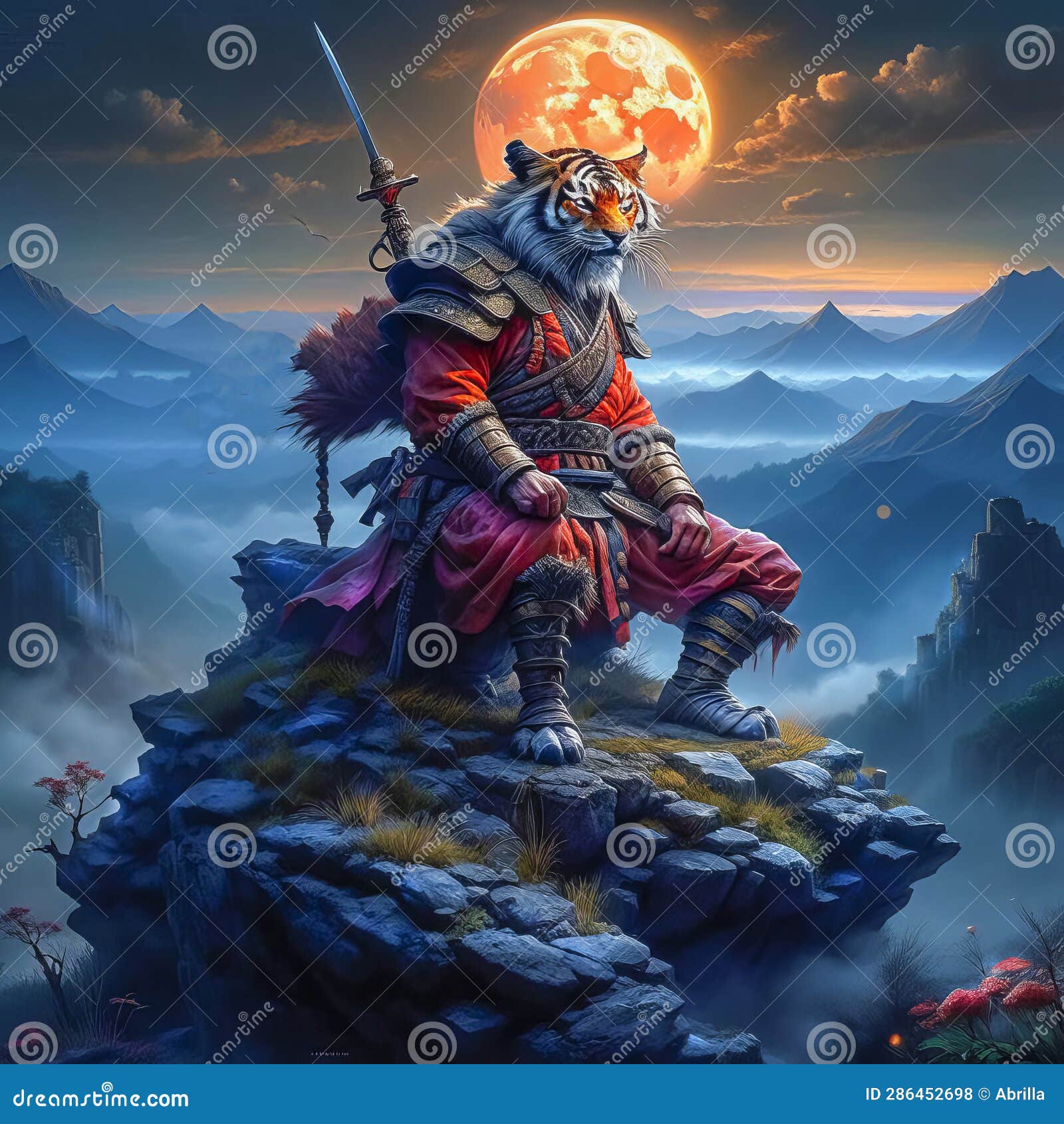 Tiger Samurai Cute Creative Kawaii Cartoon Mascot Logo Stock ...