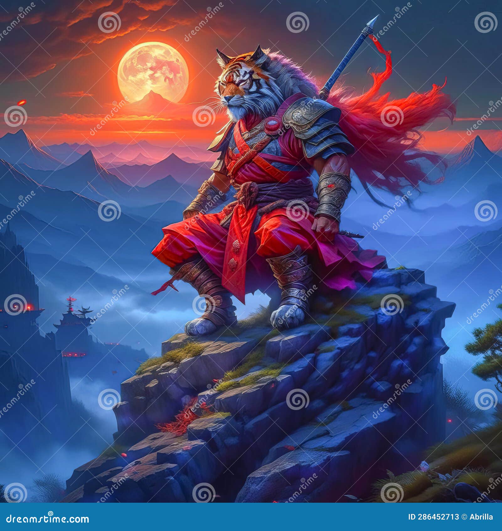 Noble Tiger Samurai in Armor, Tiger Samurai on the Mountain in the Full ...