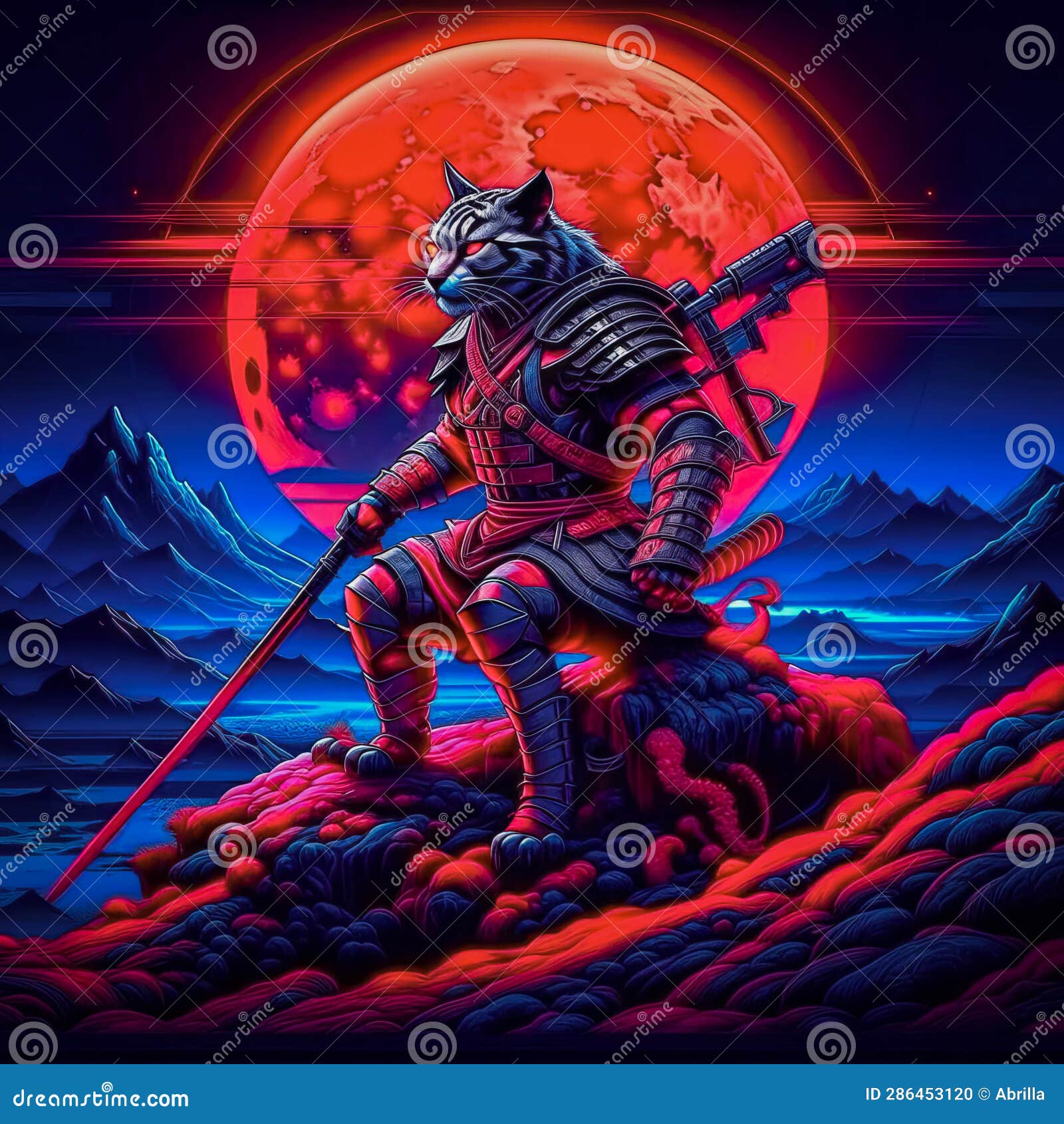 Noble Tiger Samurai in Armor, Tiger Samurai on the Mountain in the Full ...