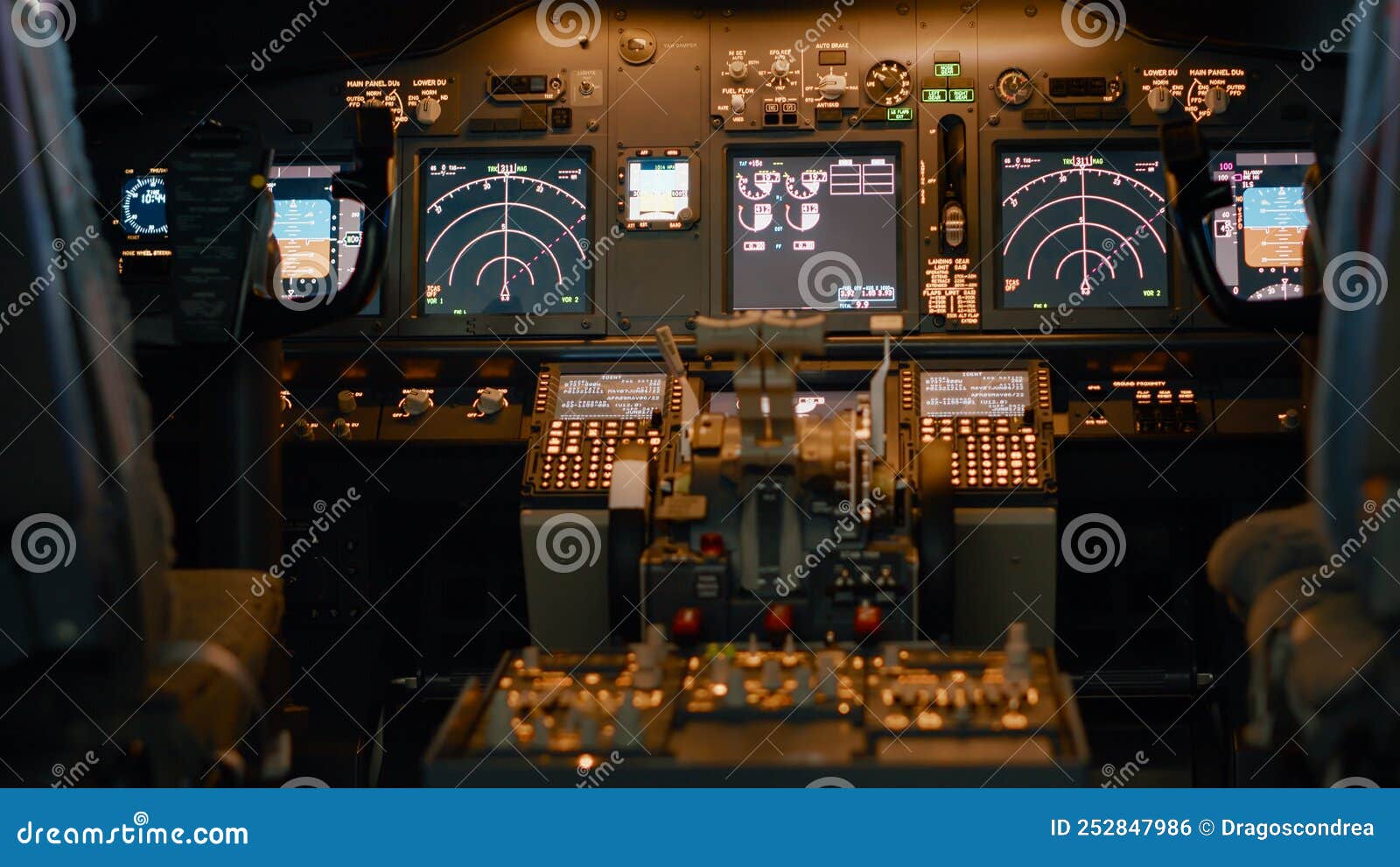 Nobody In Plane Cabin With Control Panel And Navigation Compass Royalty ...