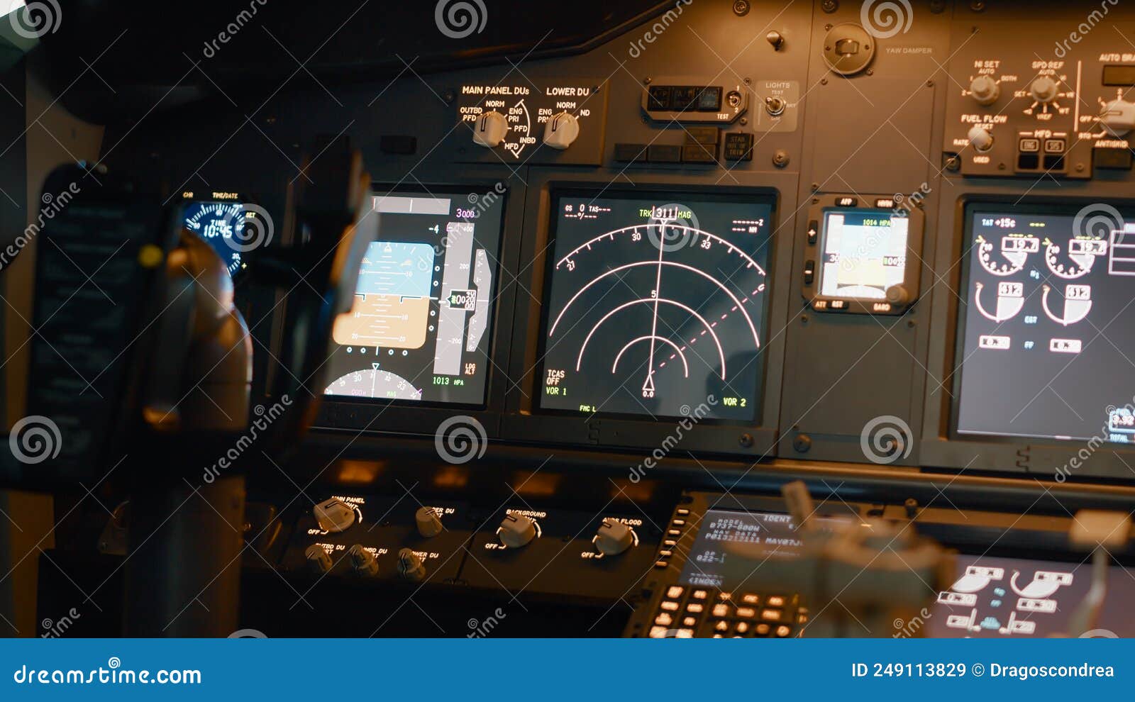 Nobody In Plane Cabin With Control Panel And Navigation Compass Royalty ...