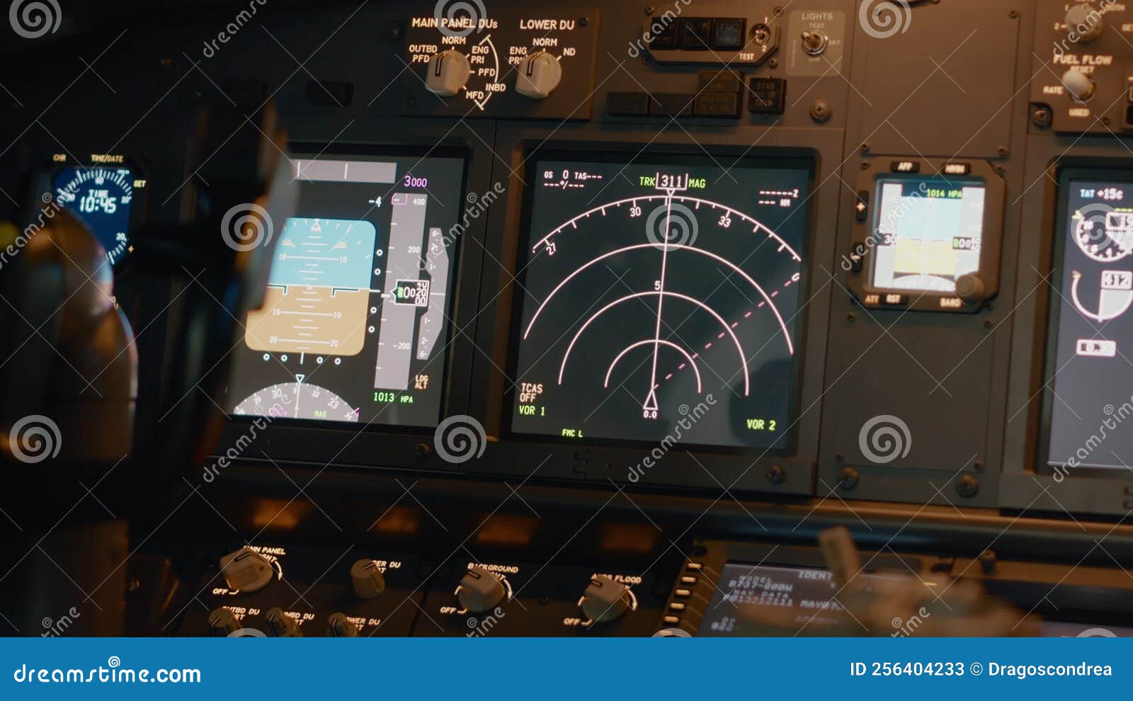 Nobody in Plane Cabin with Control Panel and Navigation Compass Stock ...