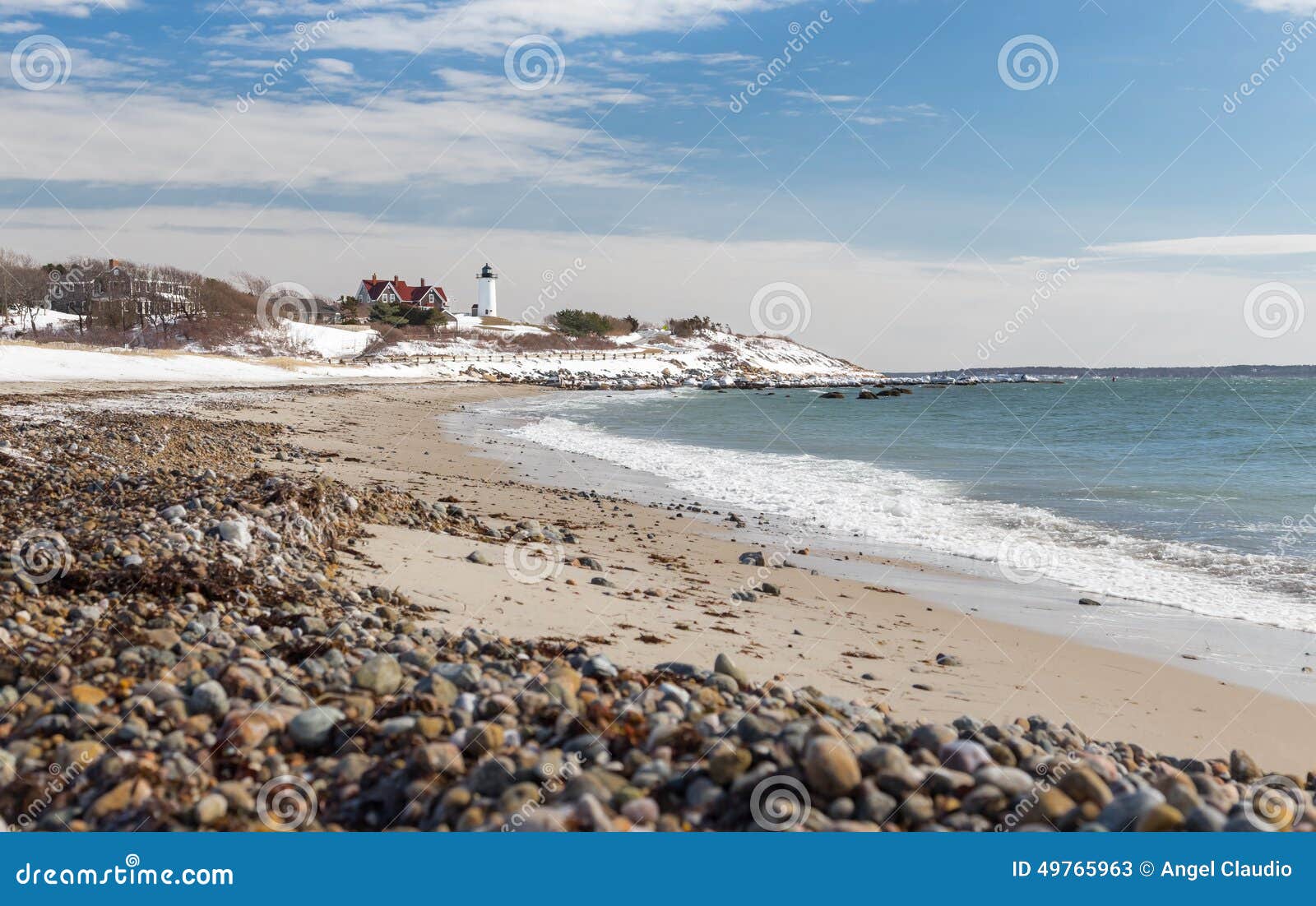 Nobska Point Lighthouse in Snow Stock Image - Image of nature, cape ...