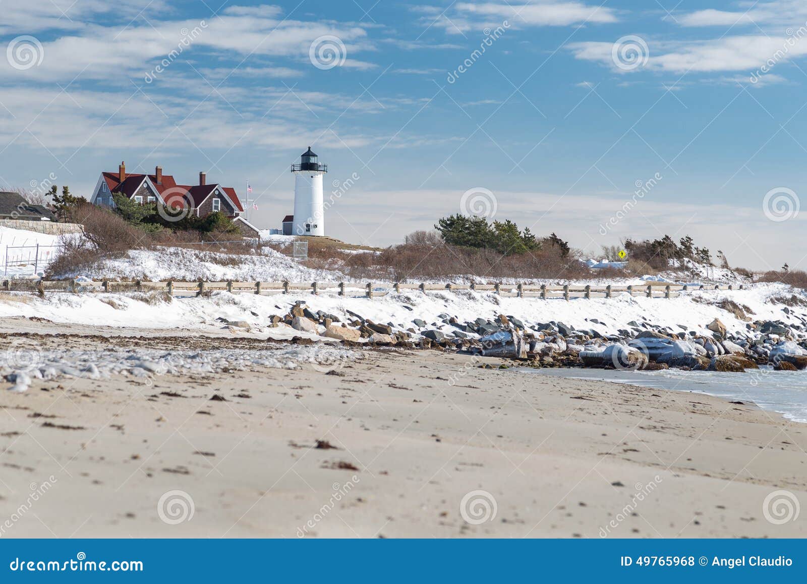 Nobska Point Lighthouse in Snow Stock Photo - Image of england ...