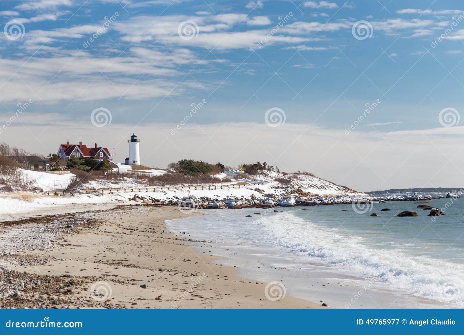 Nobska Point Lighthouse in Snow Stock Image - Image of snow, lighthouse ...