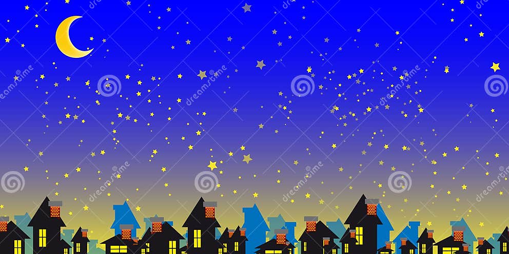 Noche estrellada ilustración del vector. Ilustración de luna - 64490414