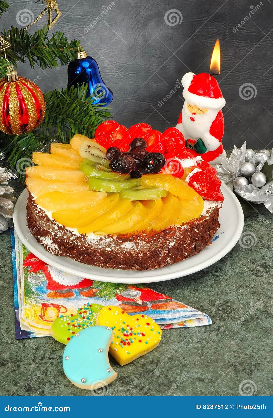 Noel cake stock photo. Image of newyear, cream, fruit - 8287512