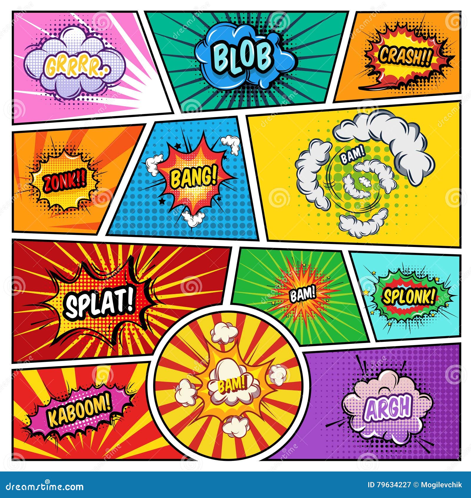 Comics Page. Comic Book Grid Frame, Funny Oops Bam Smack Text Speech ...