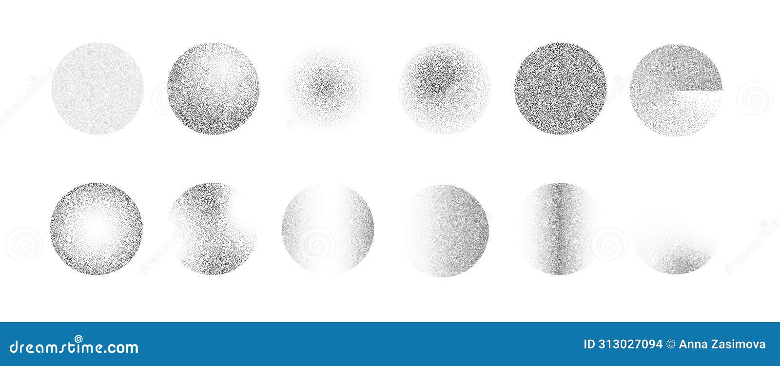 Noise Gradient Shape. Various Circles with Grain Texture. Black Noise ...