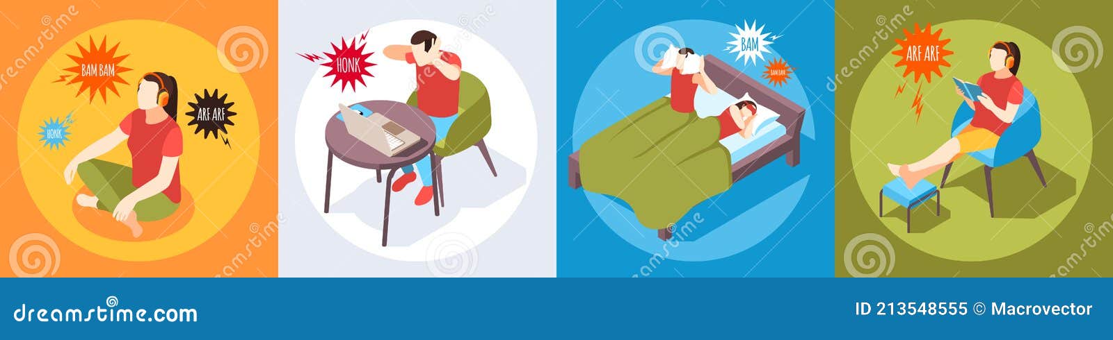 Noise Pollution Isometric Set Stock Vector - Illustration of volume ...