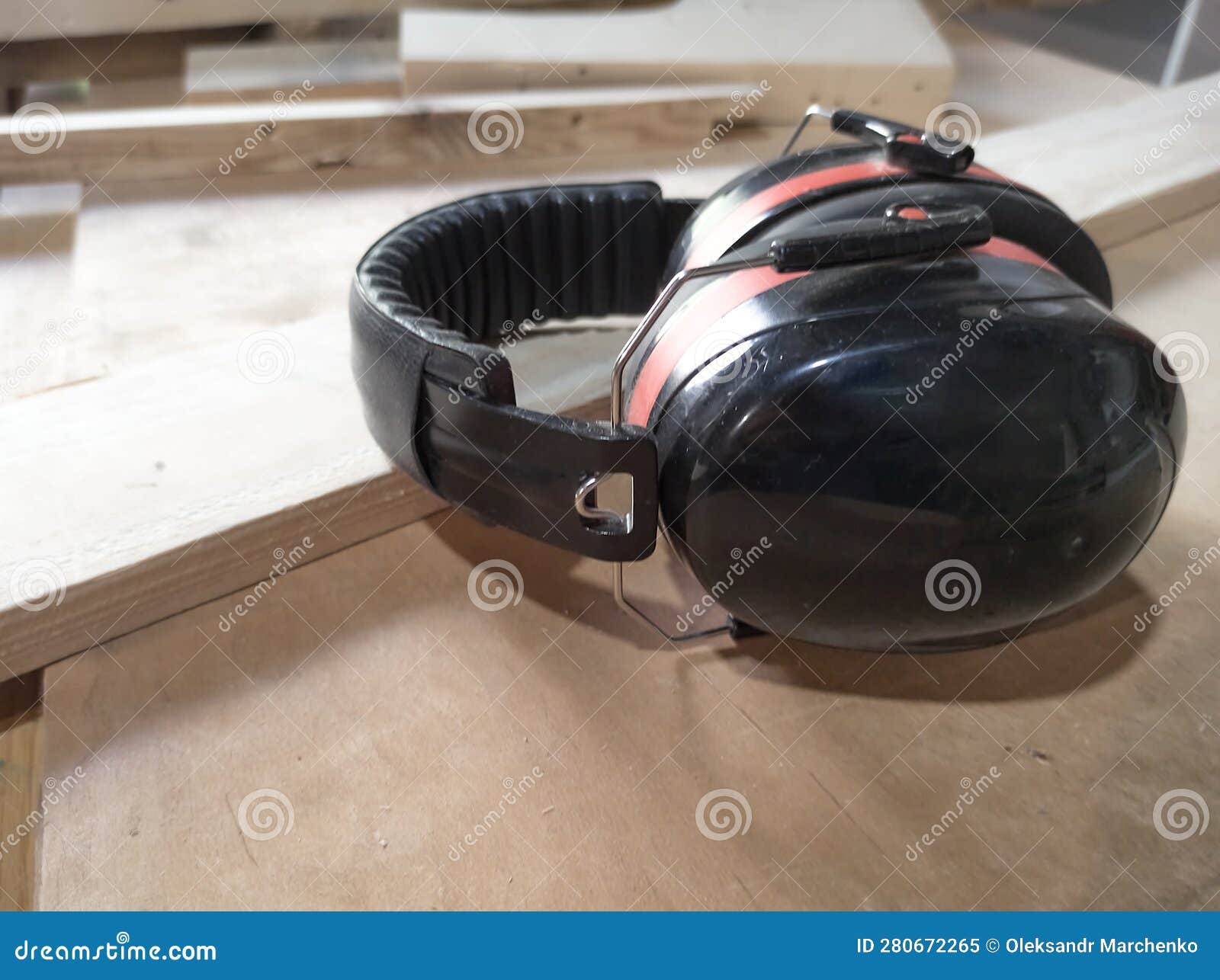 Noise-proof Headphones are on the Workbench in the Carpentry Shop Stock ...