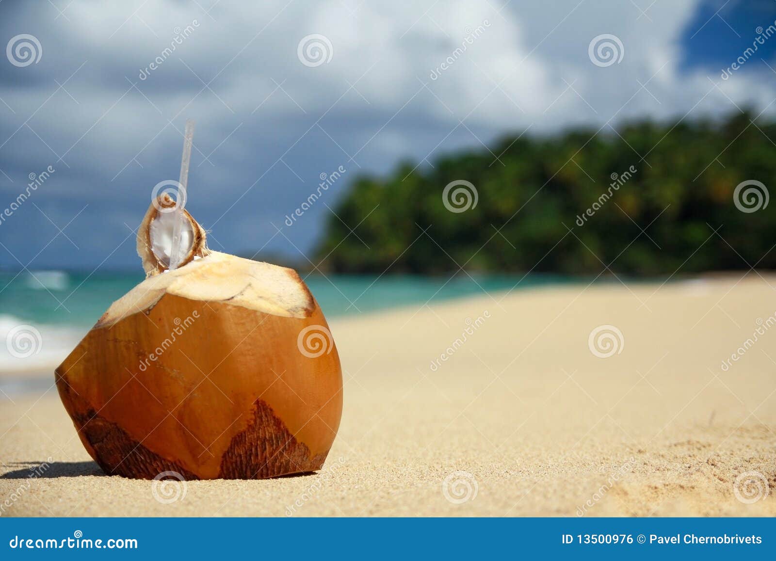 Noix De Coco Avec La Pipe Sur La Plage Photo stock - Image du lagune ...