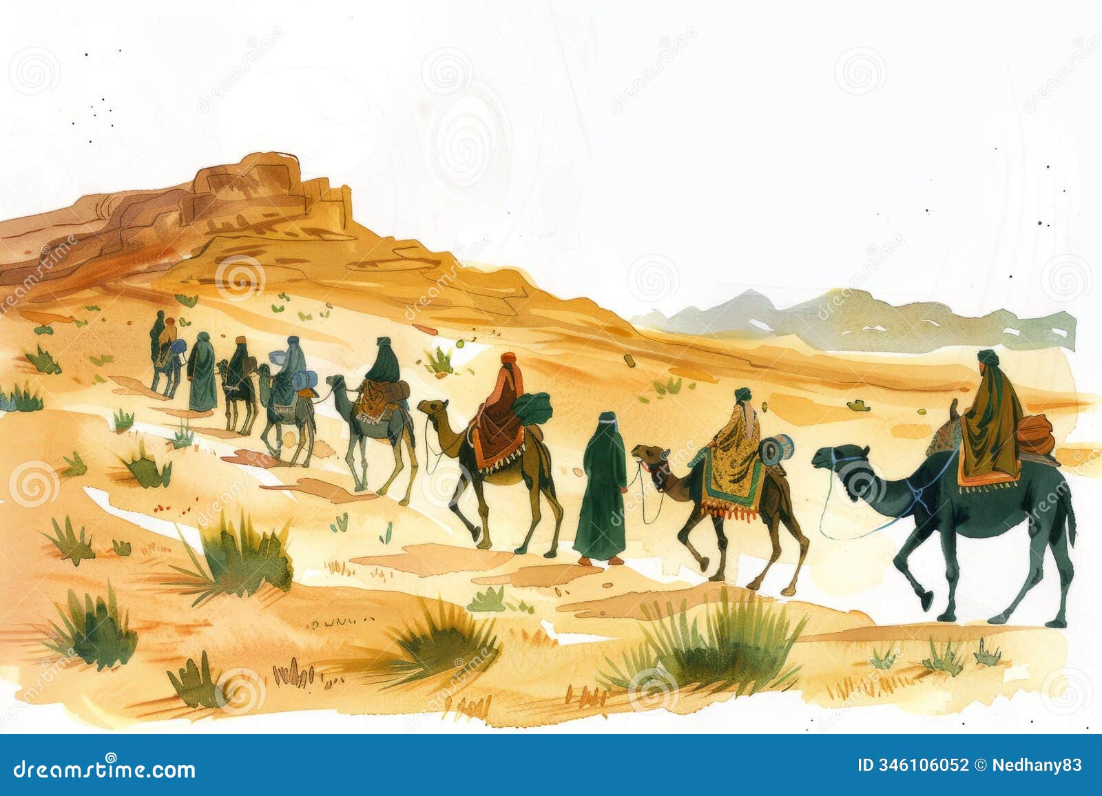 Nomadic Desert Caravan Scene Stock Illustration - Illustration of ...