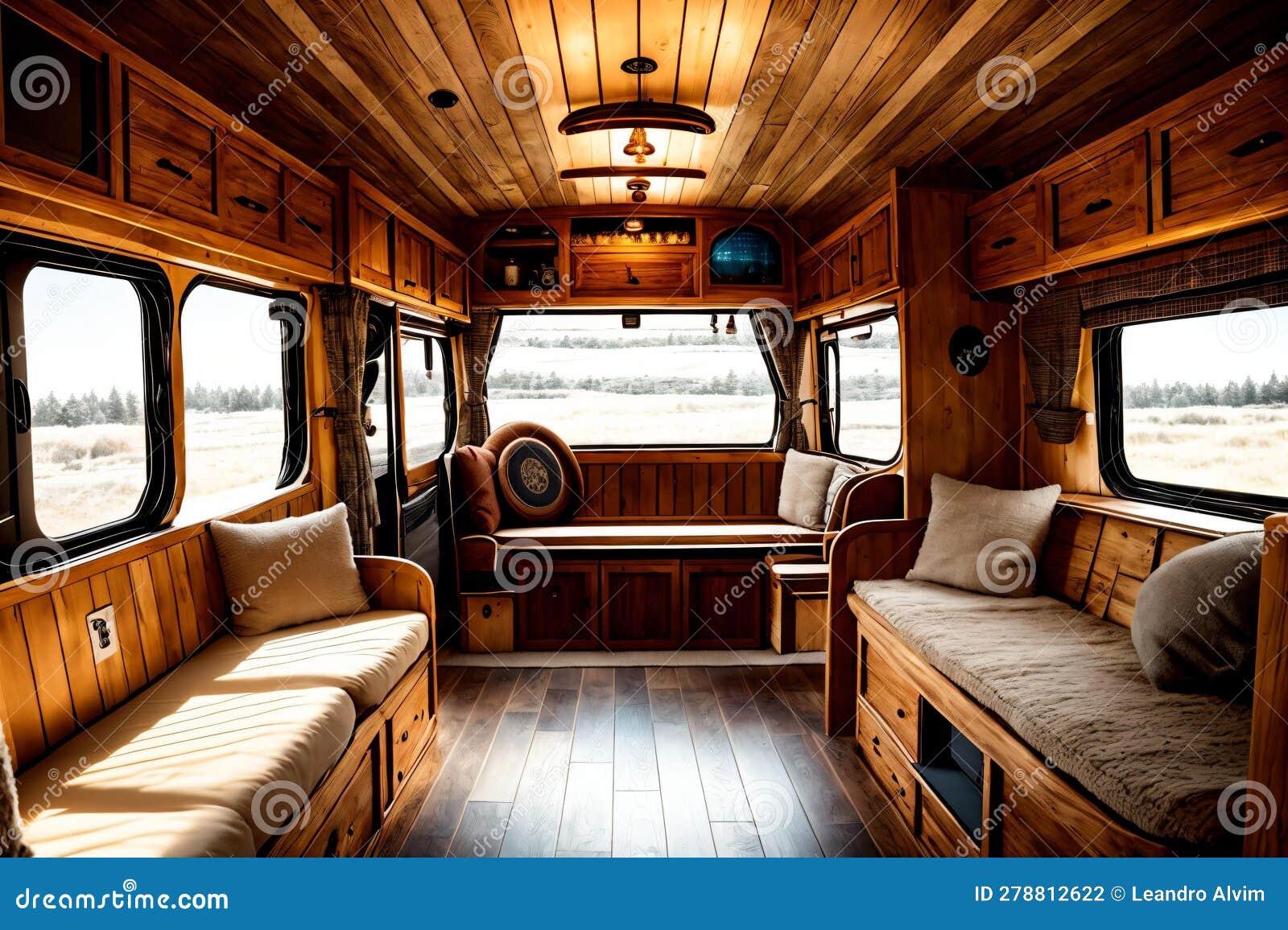 Nomadic Home Exploring the Rustic Interior of a Van Life Bus.AI ...