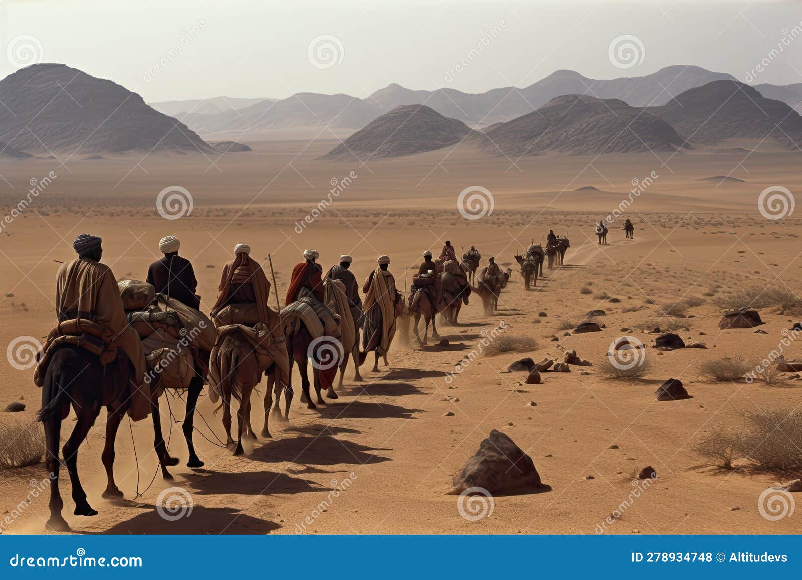 Nomadic Tribe Crossing the Desert on Camelback Stock Illustration - Illustration of climate ...