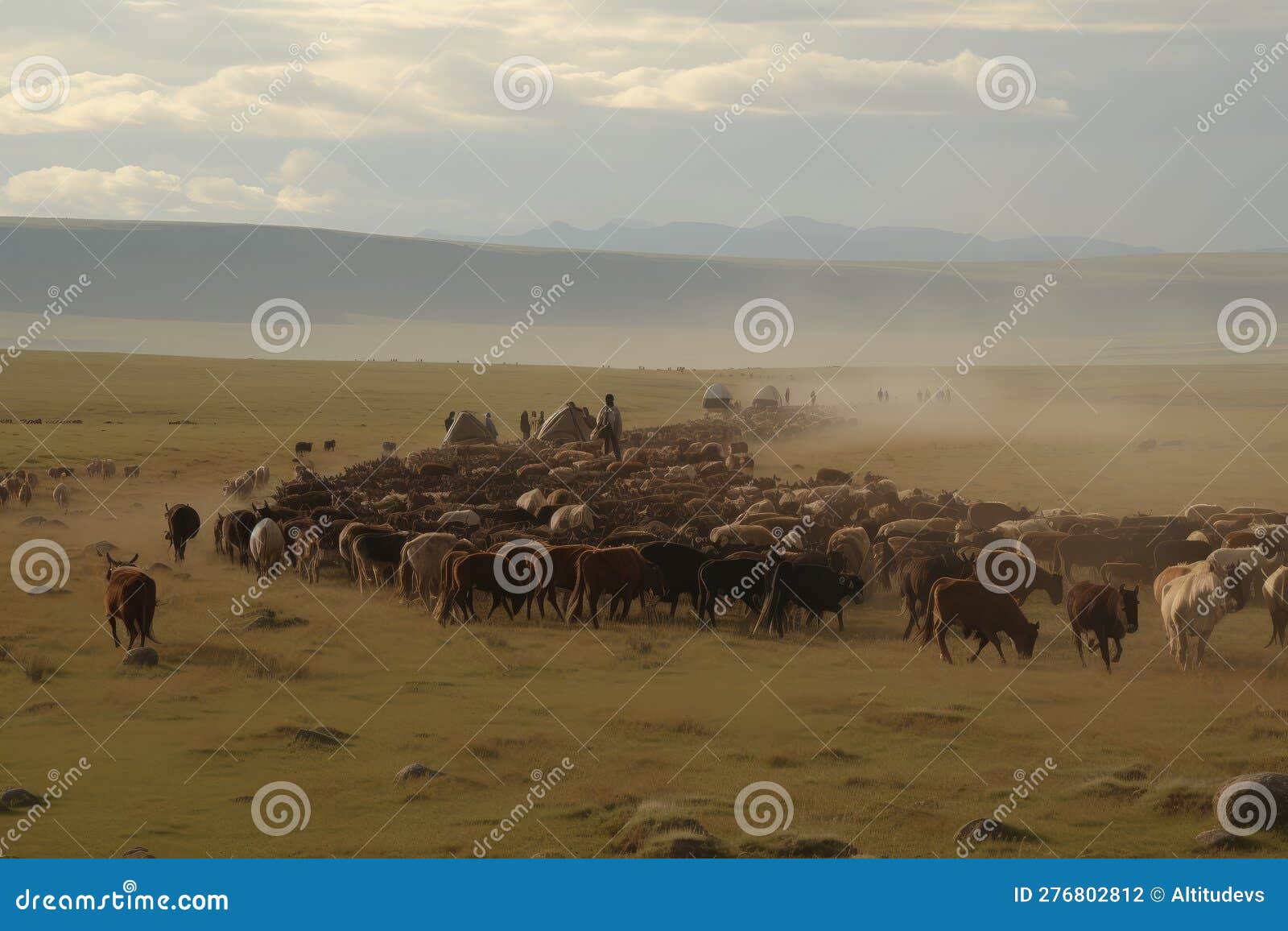 Nomadic Tribe Moving with Their Herds on the Open Plains Stock ...