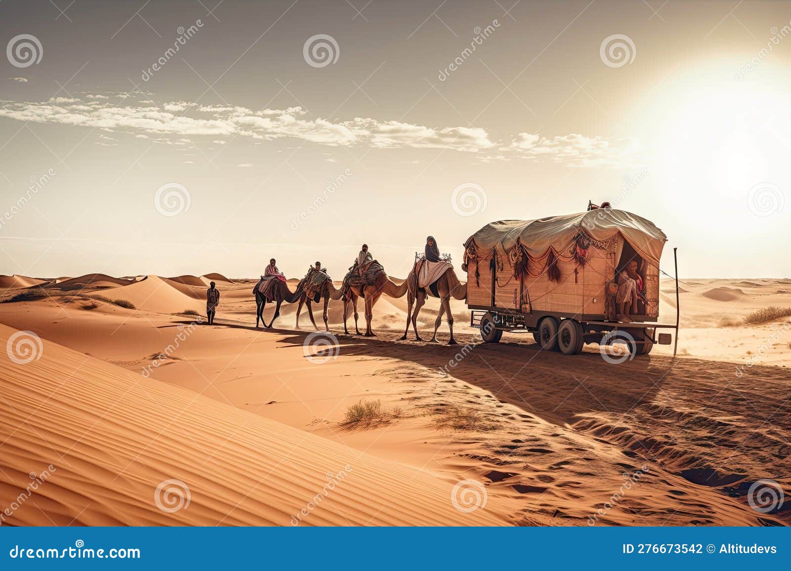 Nomadic Tribe Setting Up Camp With Tents, Animals, And Fire Stock Photo ...