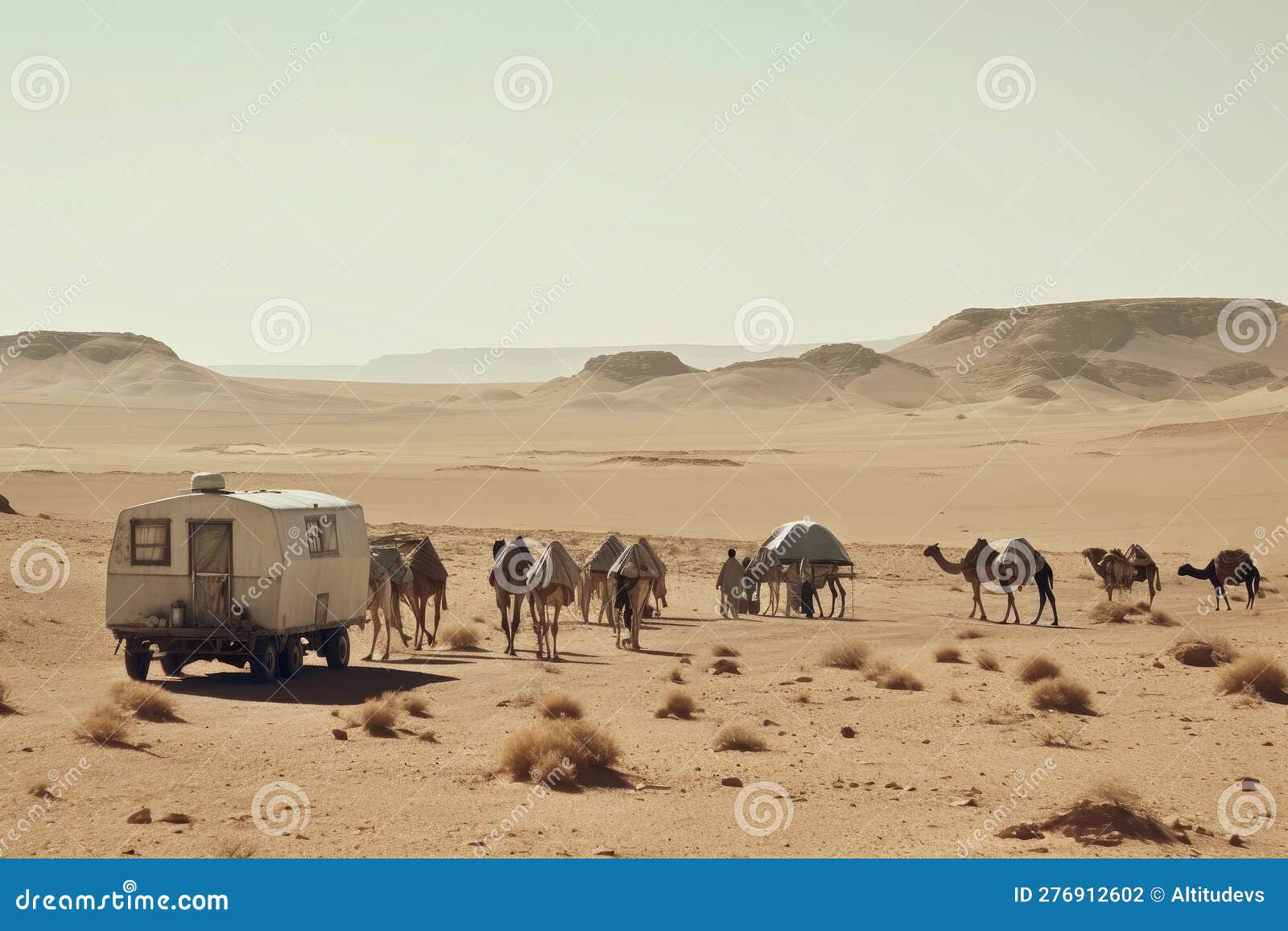 Nomadic Tribe Traveling through Desert, with Their Caravan in the ...