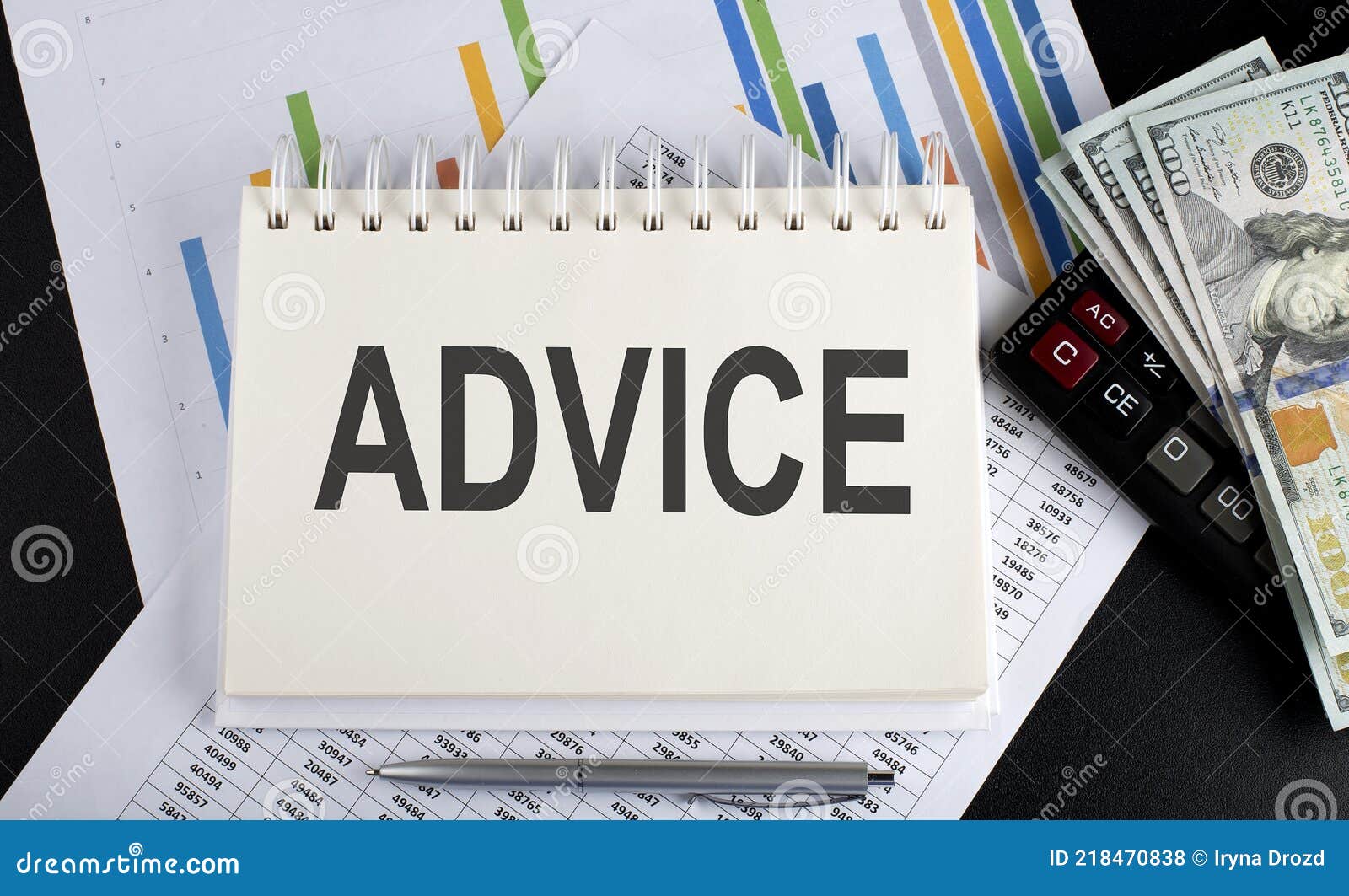 Non ADVICE Text Written on the Notebook with Chart,calculator and ...