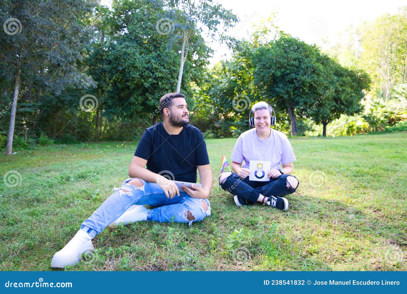 Non-binary Gender Person and Gay Man are with Laptop and Drinking ...