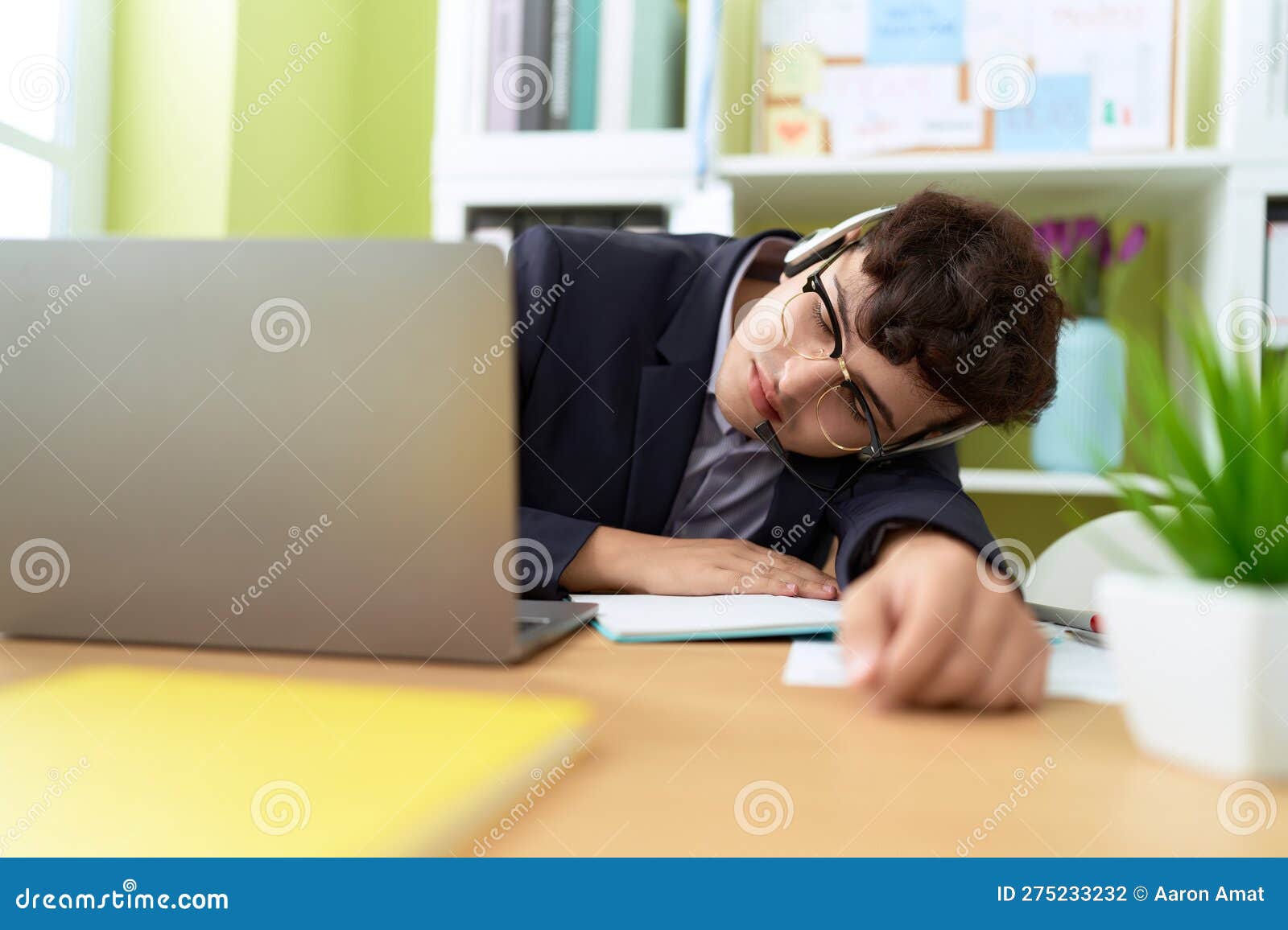 Non Binary Man Call Center Agent Sleeping at Office Stock Photo - Image ...