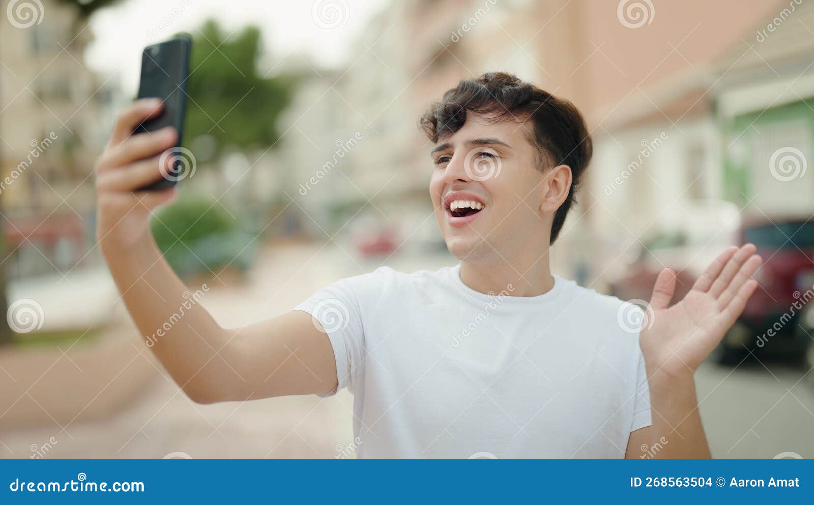 Non Binary Man Smiling Confident Having Video Call at Park Stock Photo ...