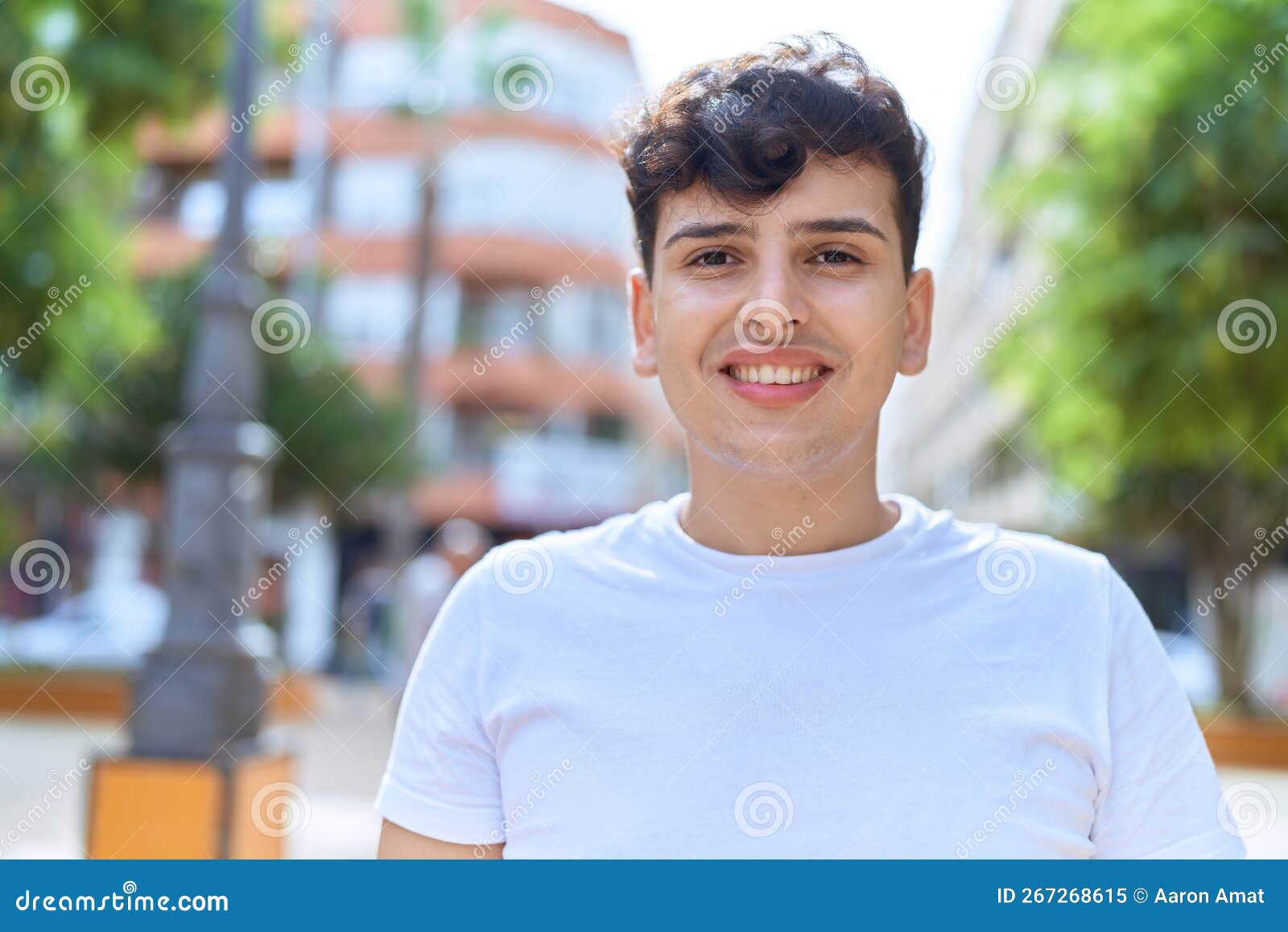 Non Binary Man Smiling Confident Standing at Park Stock Image - Image ...