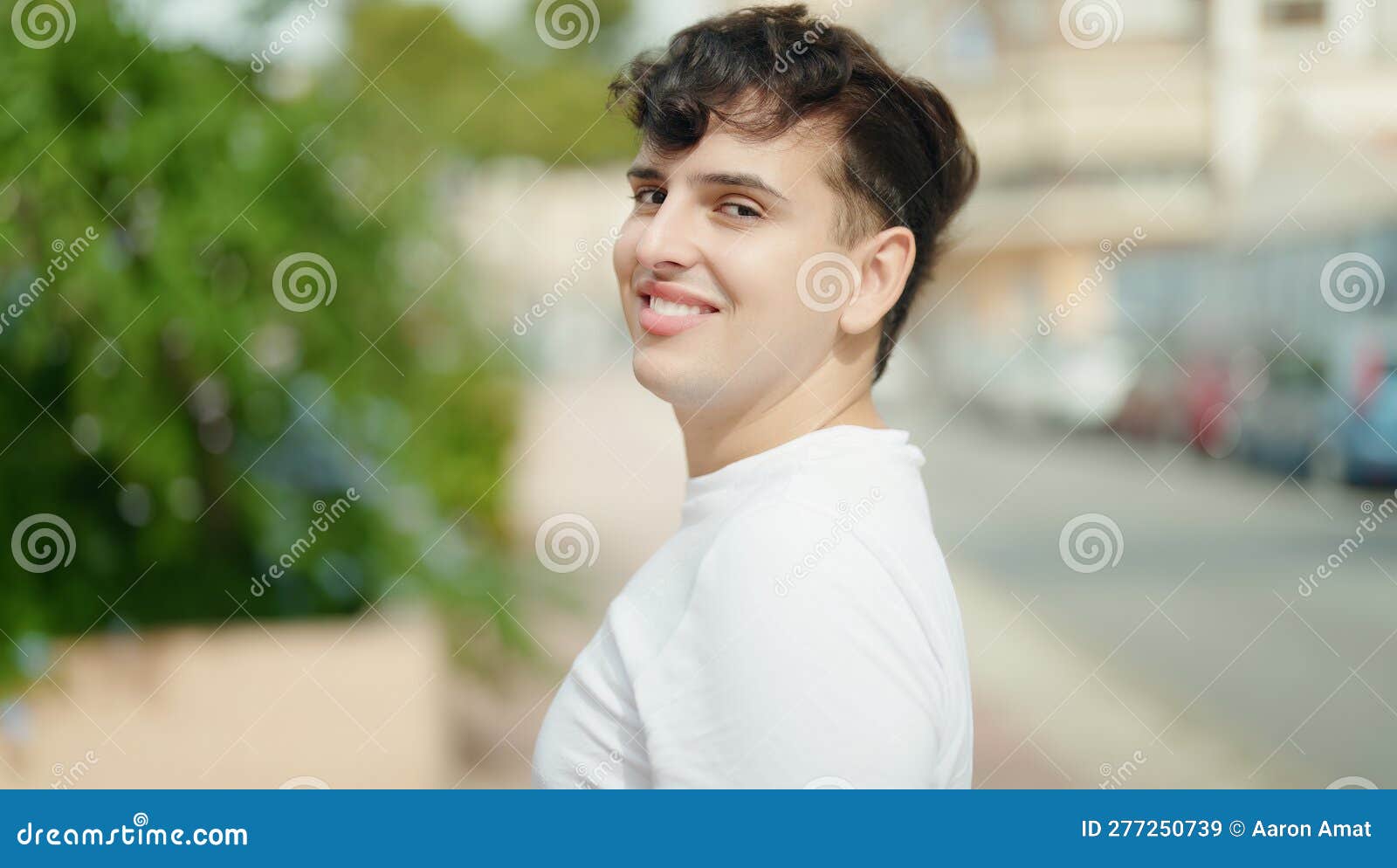 Non Binary Man Smiling Confident Standing at Park Stock Image - Image ...