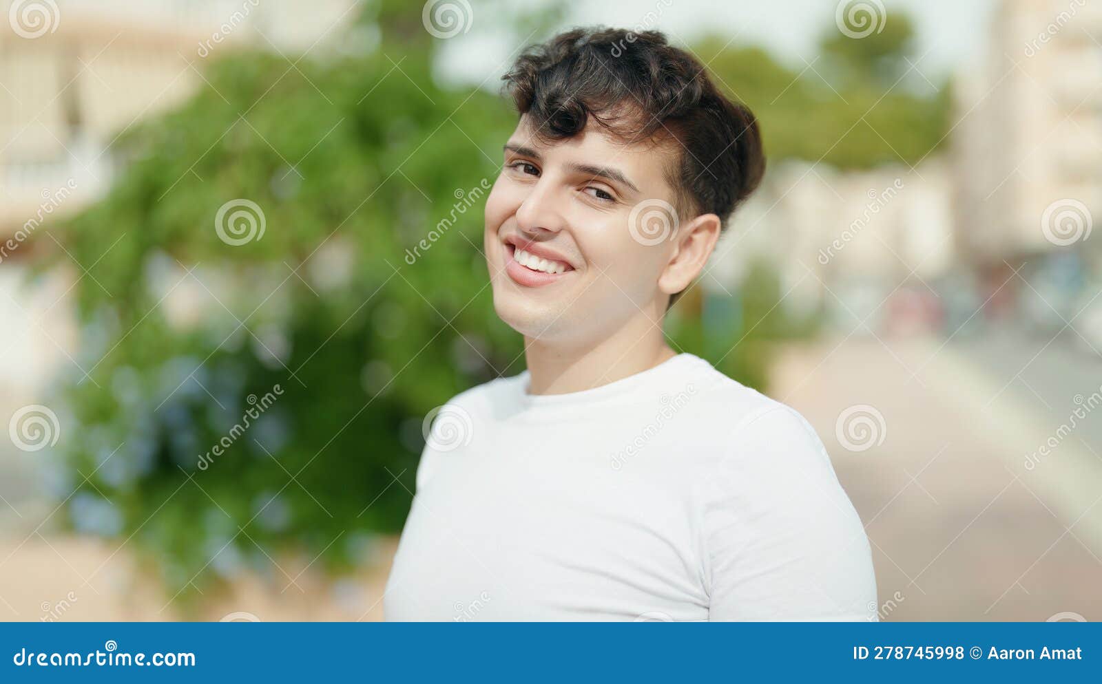 Non Binary Man Smiling Confident Standing at Park Stock Photo - Image ...