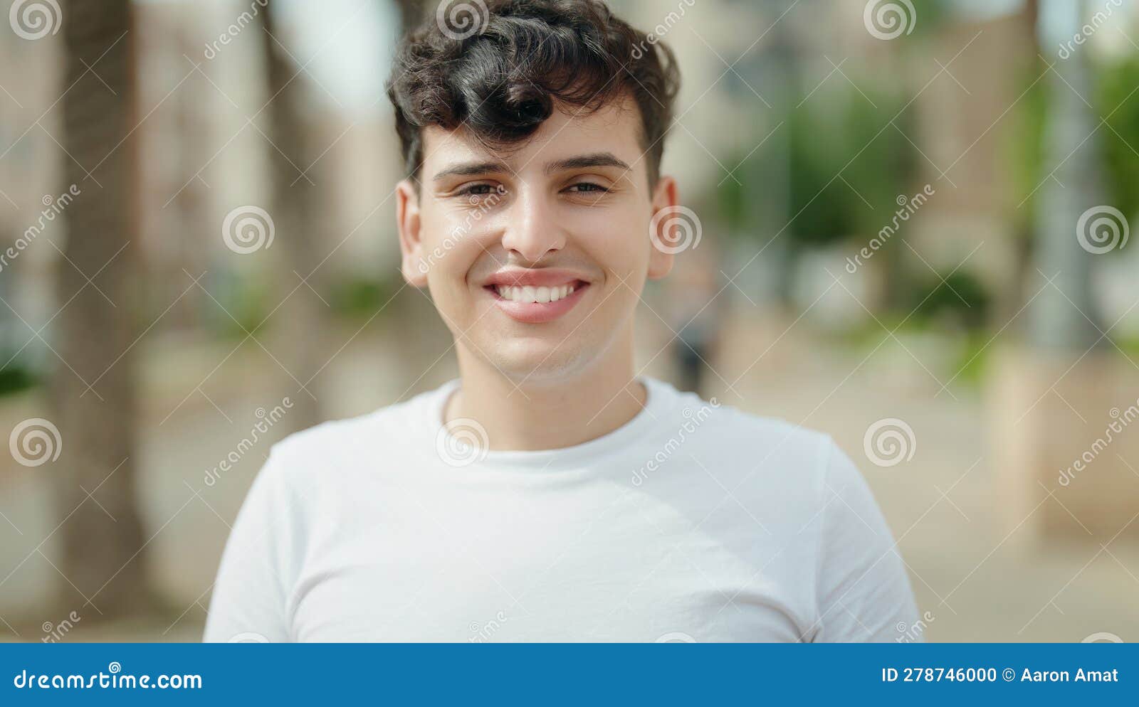 Non Binary Man Smiling Confident Standing at Park Stock Photo - Image ...