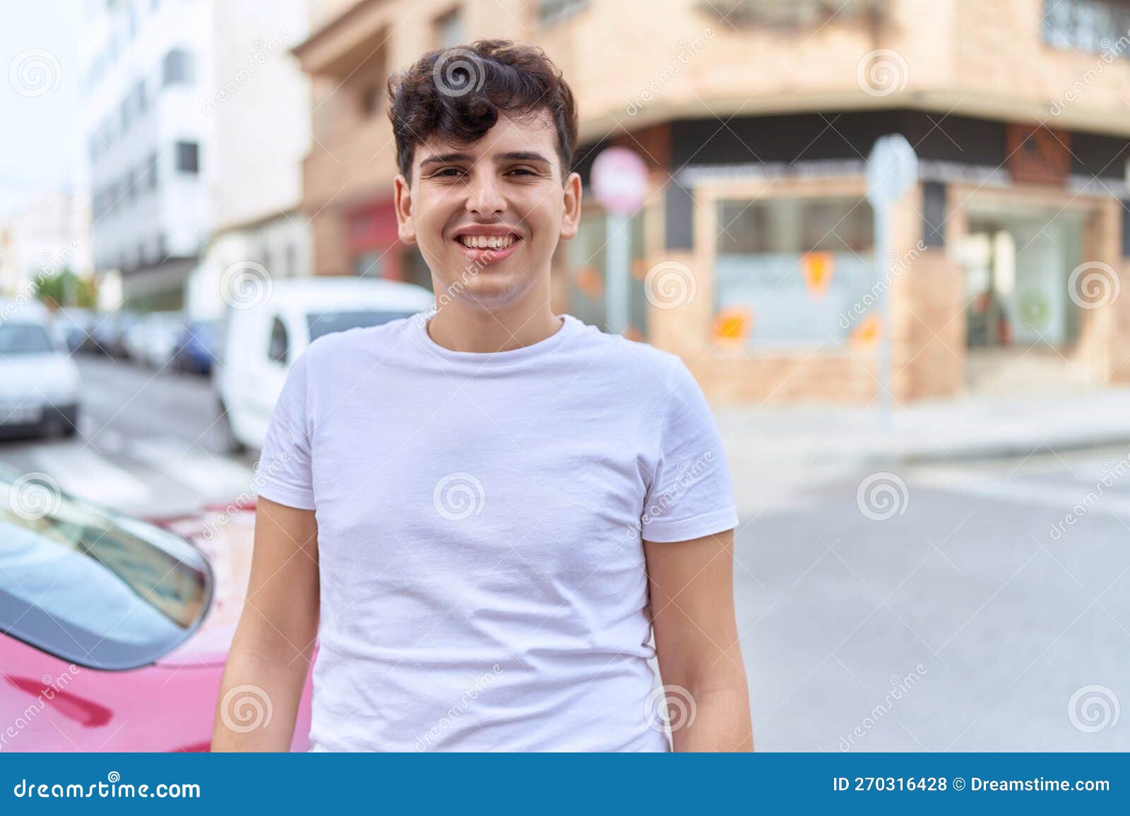 Non Binary Man Smiling Confident Standing at Street Stock Photo - Image ...