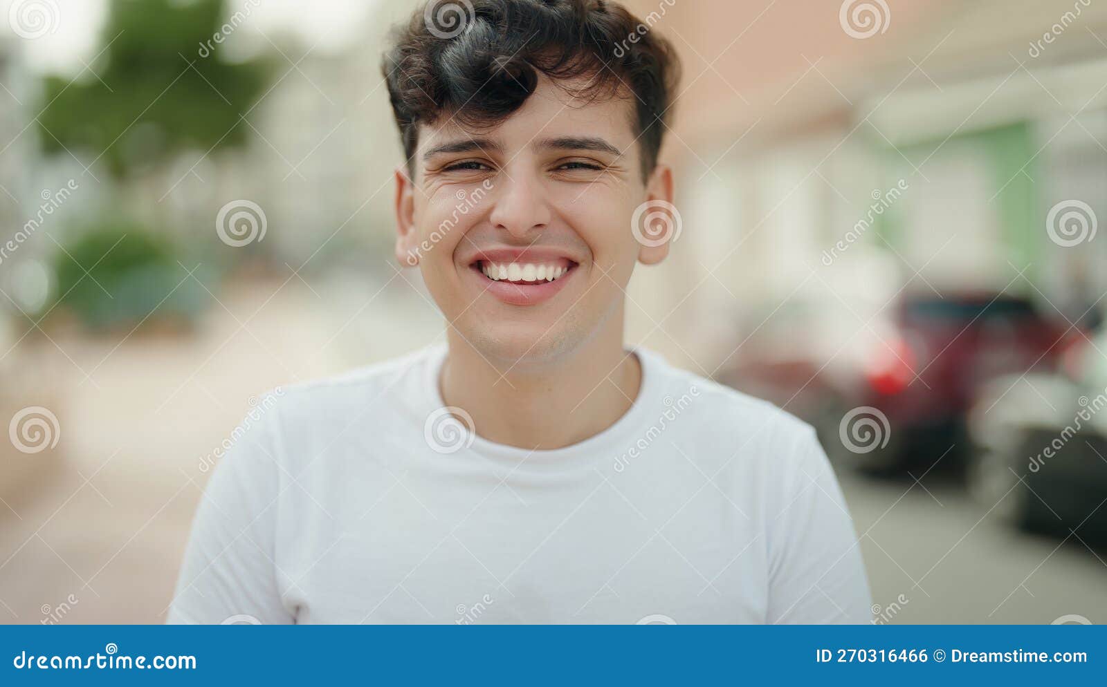 Non Binary Man Smiling Confident Standing at Street Stock Photo - Image ...