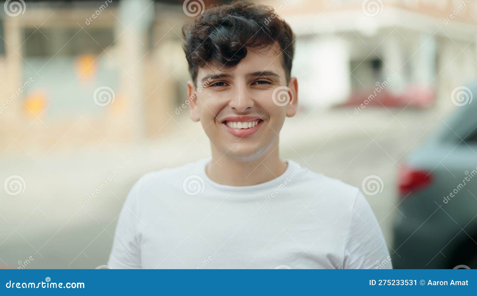 Non Binary Man Smiling Confident Standing at Street Stock Image - Image ...