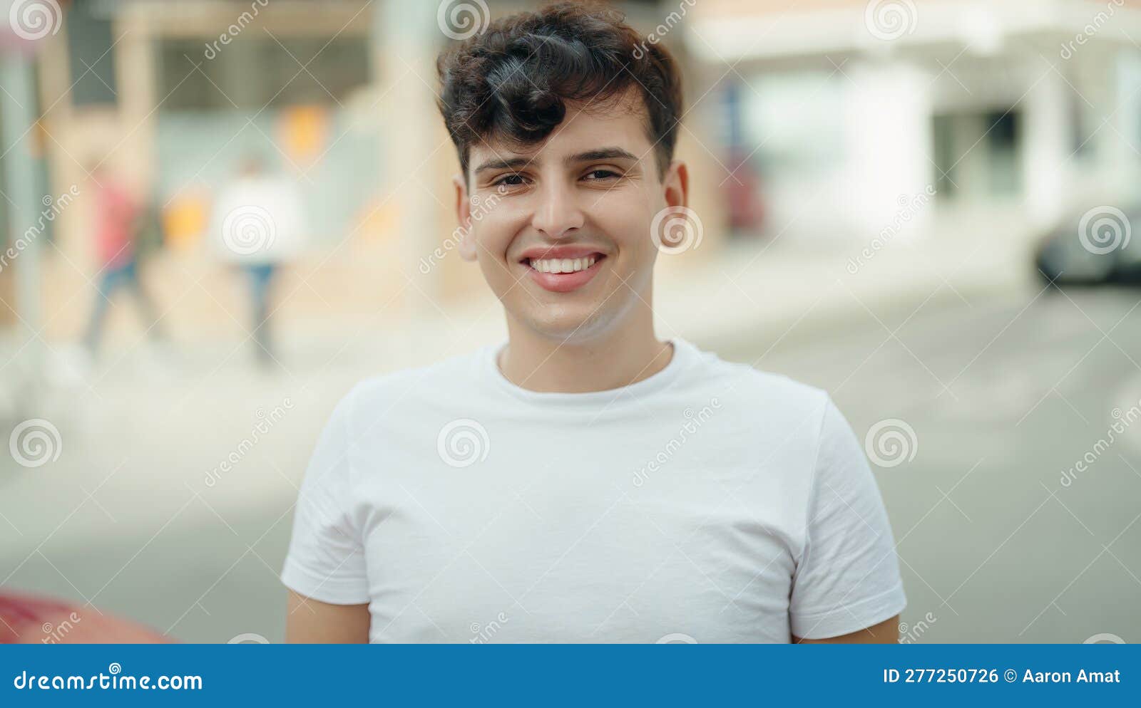 Non Binary Man Smiling Confident Standing at Street Stock Photo - Image ...
