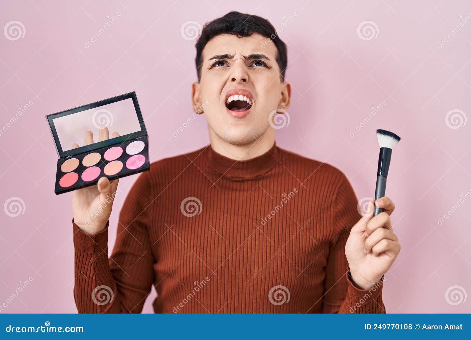 Non Binary Person Holding Makeup Brush and Blush Angry and Mad ... Non Binary Person Holding Makeup Brush and Blush Angry and Mad ...